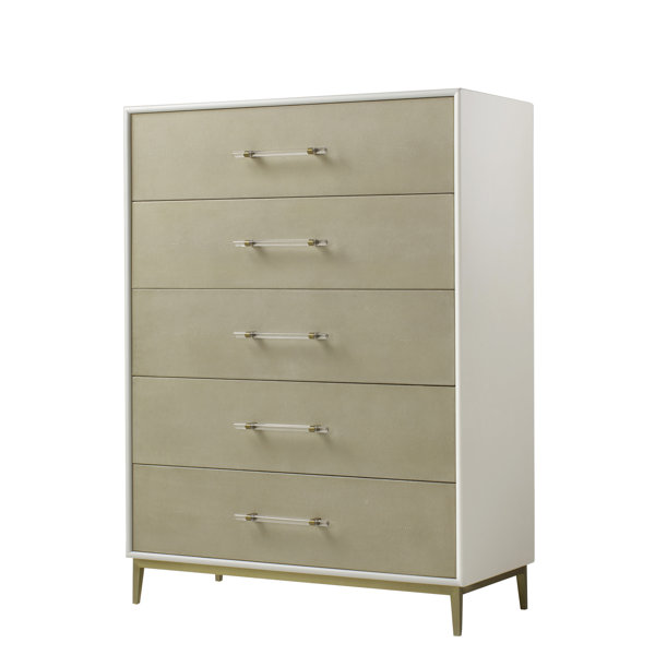 Sonder Living Alice Chest - 5 Drawer / Emboss Faux Shagreen / Ivory ...