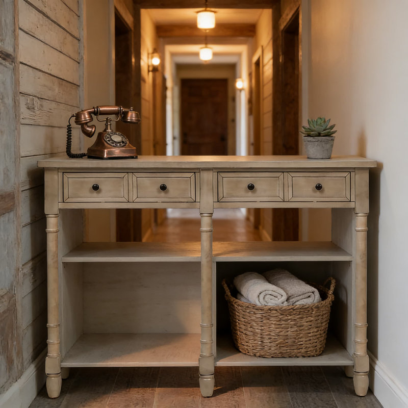 17 Stories Farmhouse Console Table With Drawers And Shelf - Narrow ...