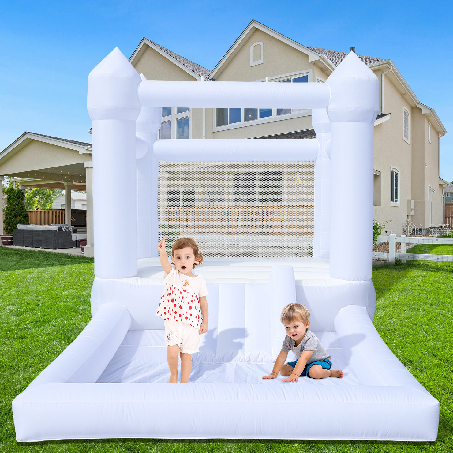 TOBEBEGO White Inflatable Bounce House Kids Inflatable White Bounce ...