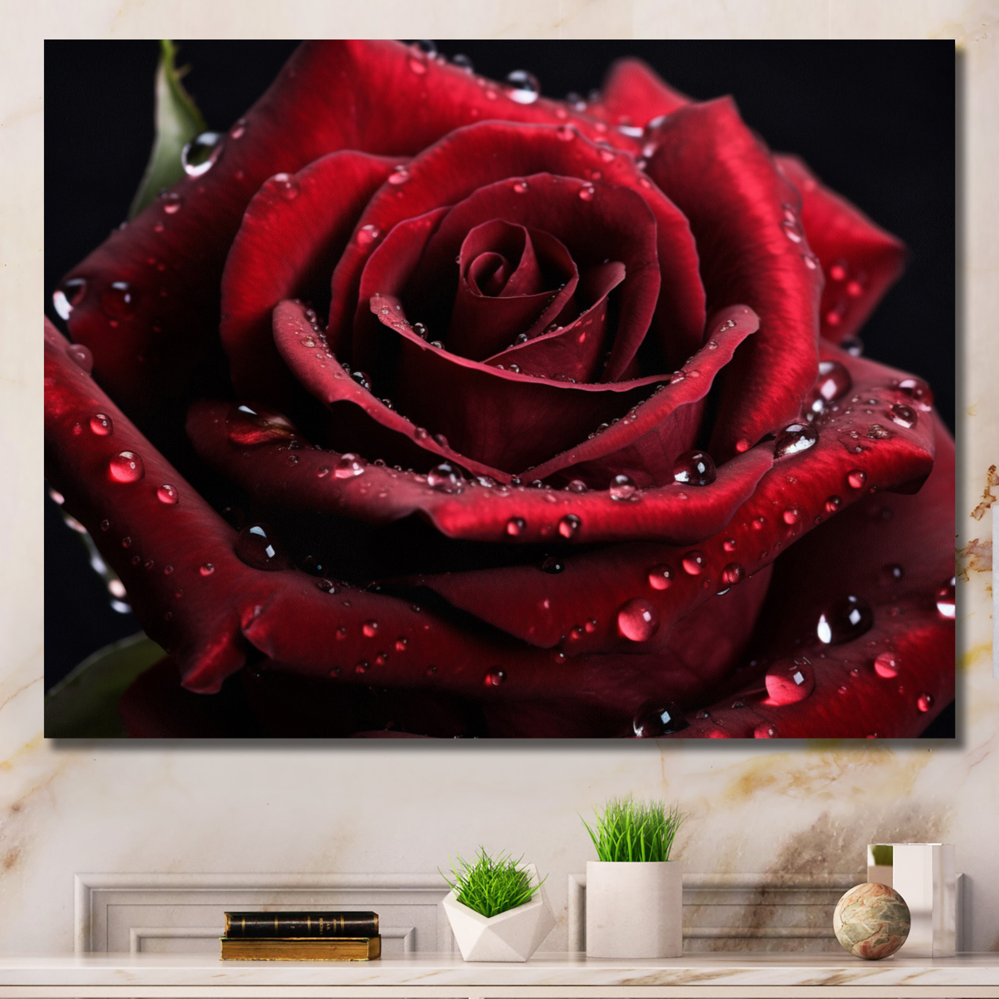 Latitude Run® Red Rose With Raindrops II Framed On Canvas Print | Wayfair