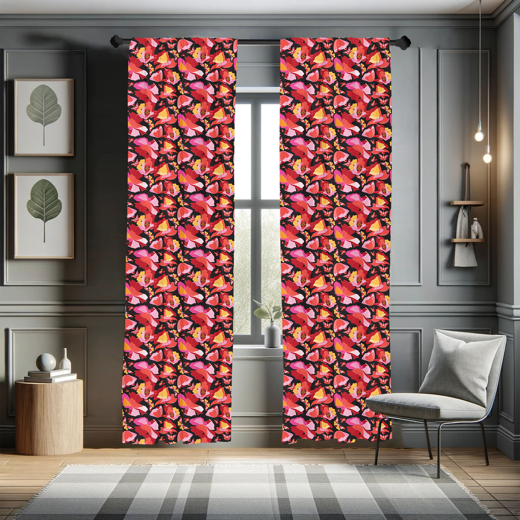 East Urban Home Poppy Floral Semi-Sheer Rod Pocket Curtain Panels | Wayfair