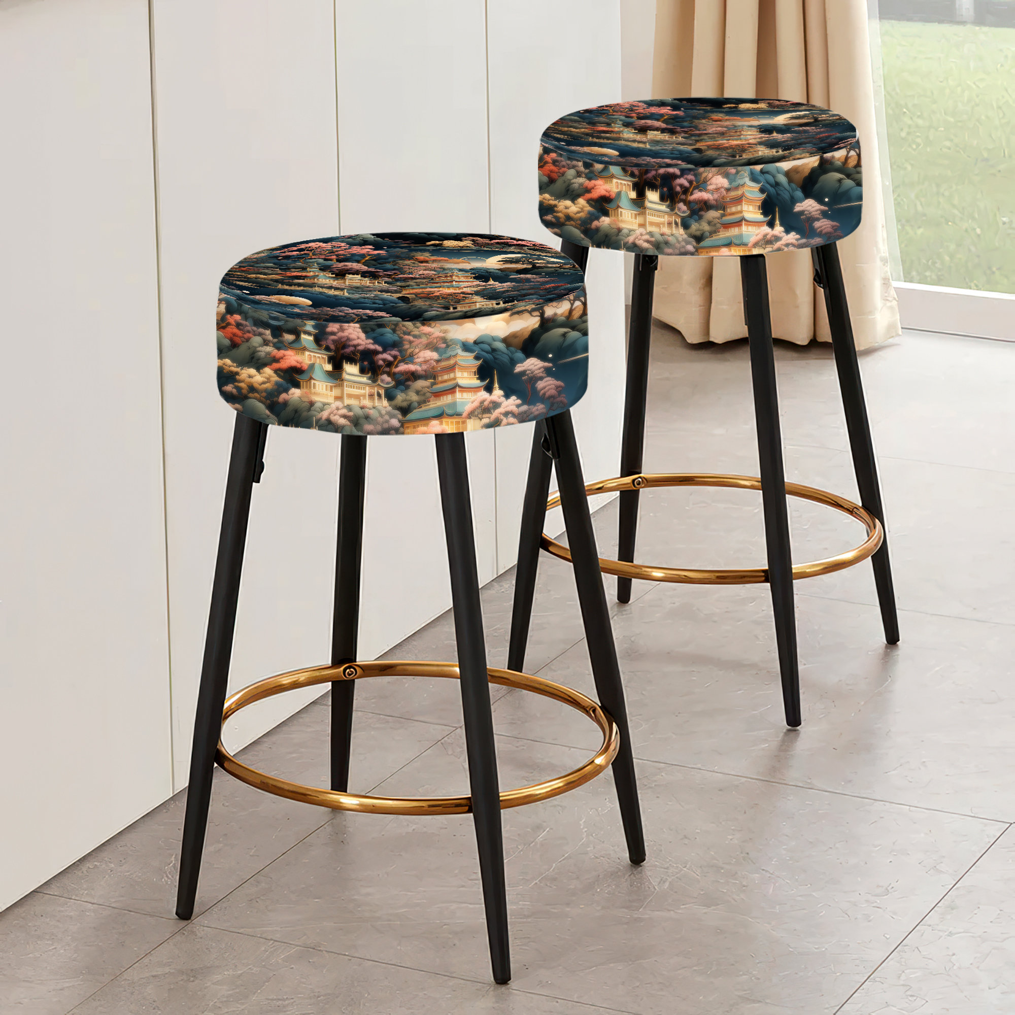 Design Art Enchanted Gardens - Japanese Bar Stools Set Of 2 | Wayfair