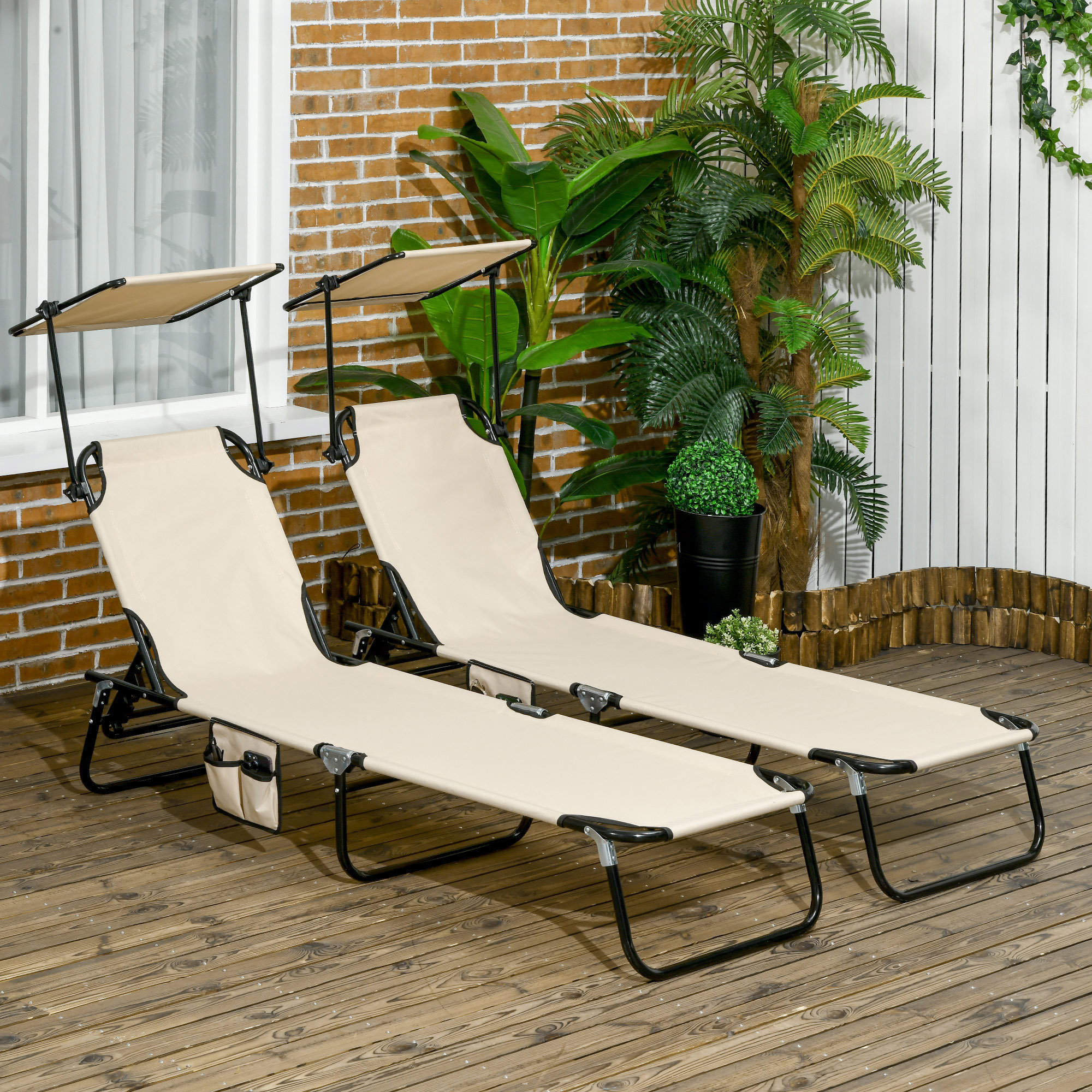 Arlmont & Co. Folding Chaise Lounge Pool Chairs, Outdoor Sun Tanning ...