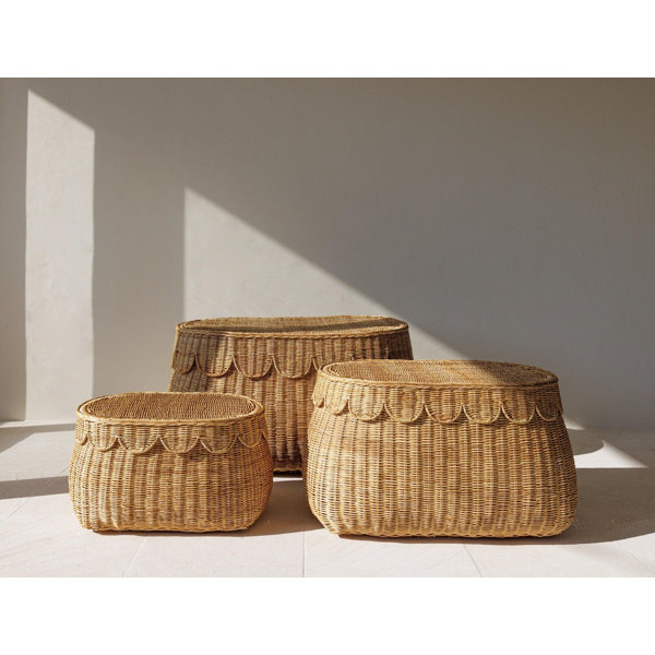 Zaara's Market 3 Piece Scallop Rattan Basket Set (Small, Medium, Large ...