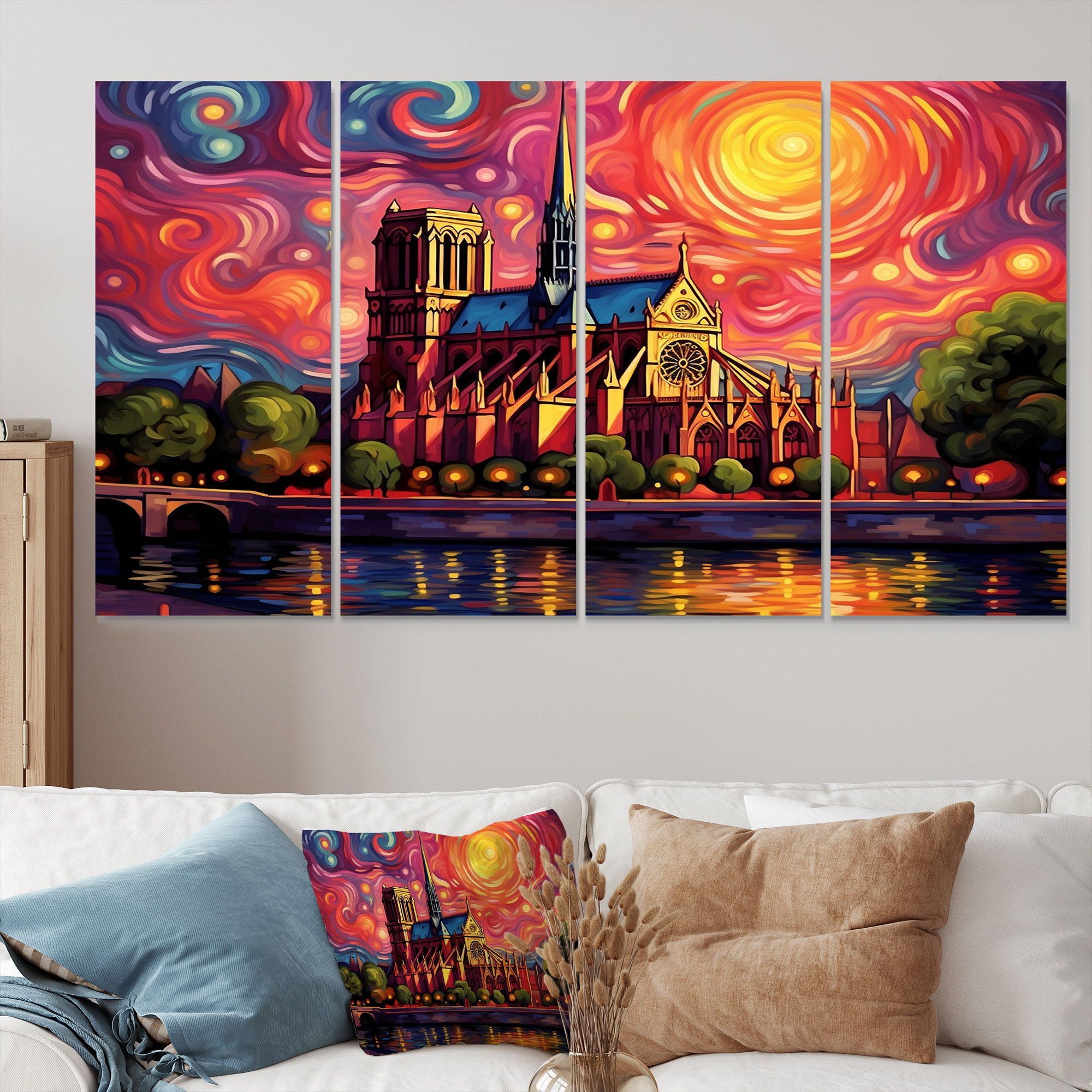 Design Art Notre-Dame Cathedral Paris Colorful Sunset - City Paris Wall ...