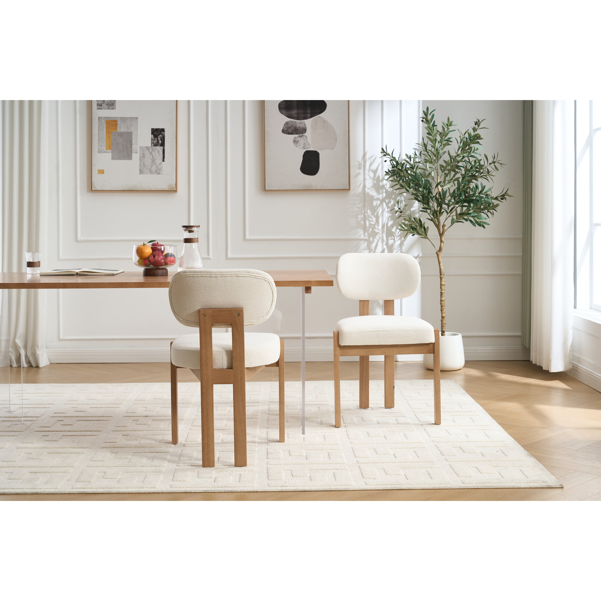 Ebern Designs Sturdy Support Wooden Upholstered Chairs For Cozy Dining ...