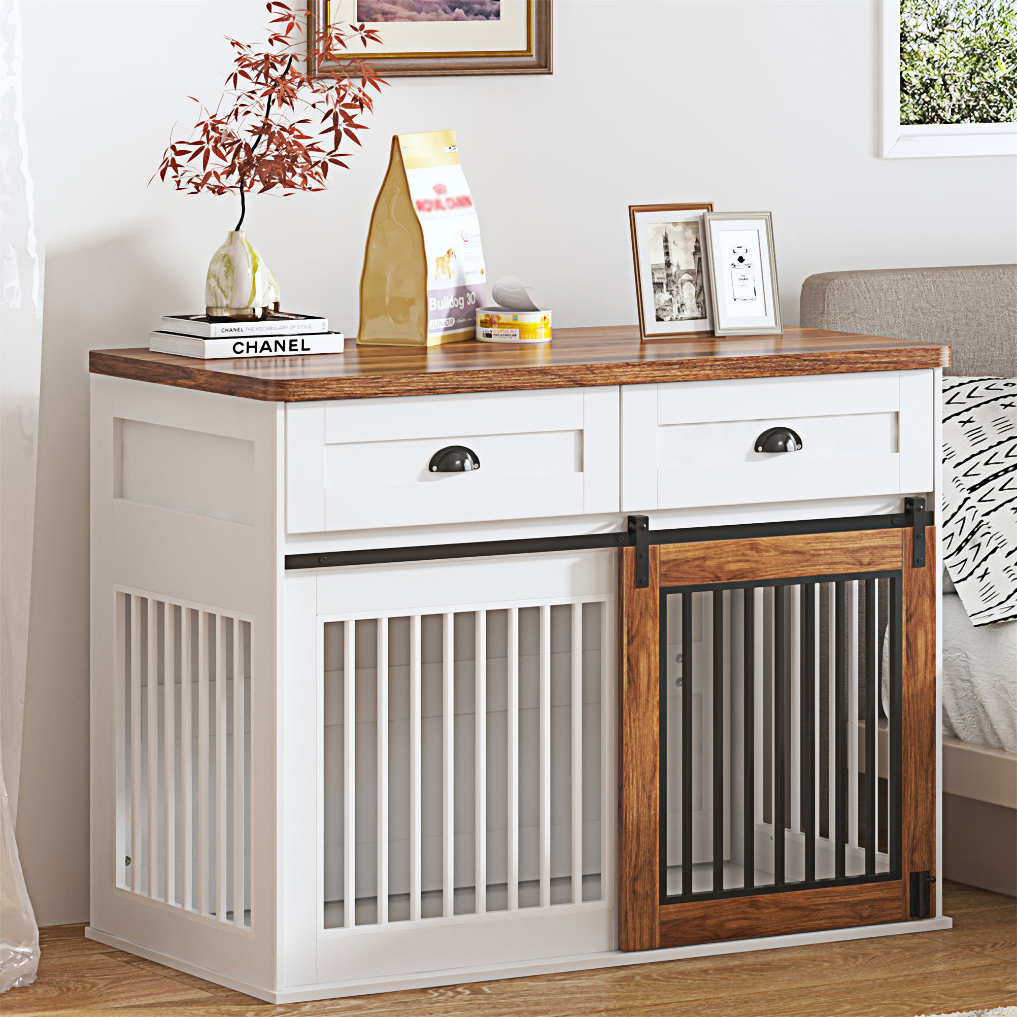 Tucker Murphy Pet™ Furniture Style Dog Cage, Wooden Dog Cage, Double ...