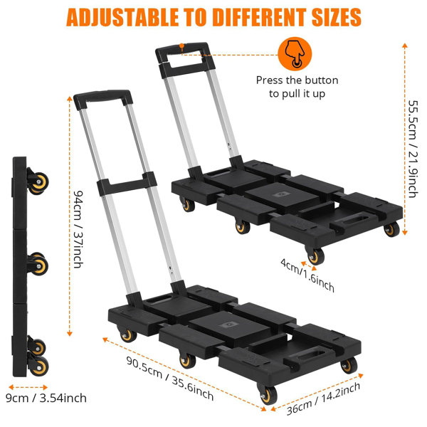 Zstar Folding Hand Truck, With Telescoping Handle And 2 Rubber Wheels ...