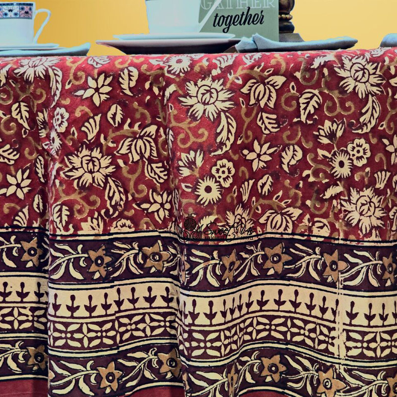 Bungalow Rose Floral Cotton Block Print Round Tablecloth | Wayfair