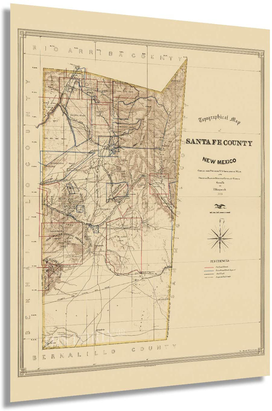 HISTORIC PRINTS HISTORIX Vintage 1883 Santa Fe County New Mexico Map ...