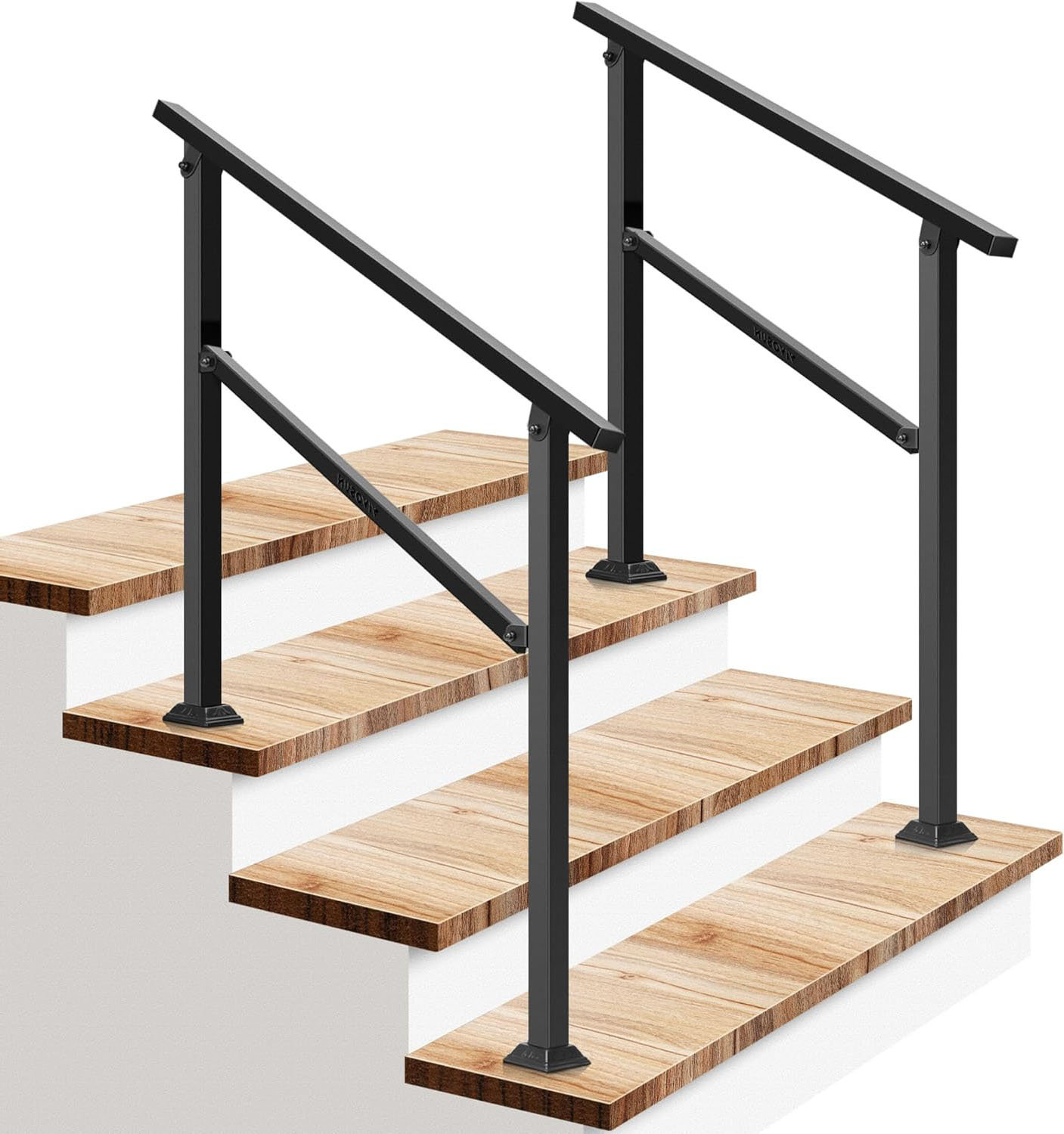 CAPBOL 2-Pack Outdoor Handrail, 3 Step Stair Handrail, 40" x 36" Fits 1 ...