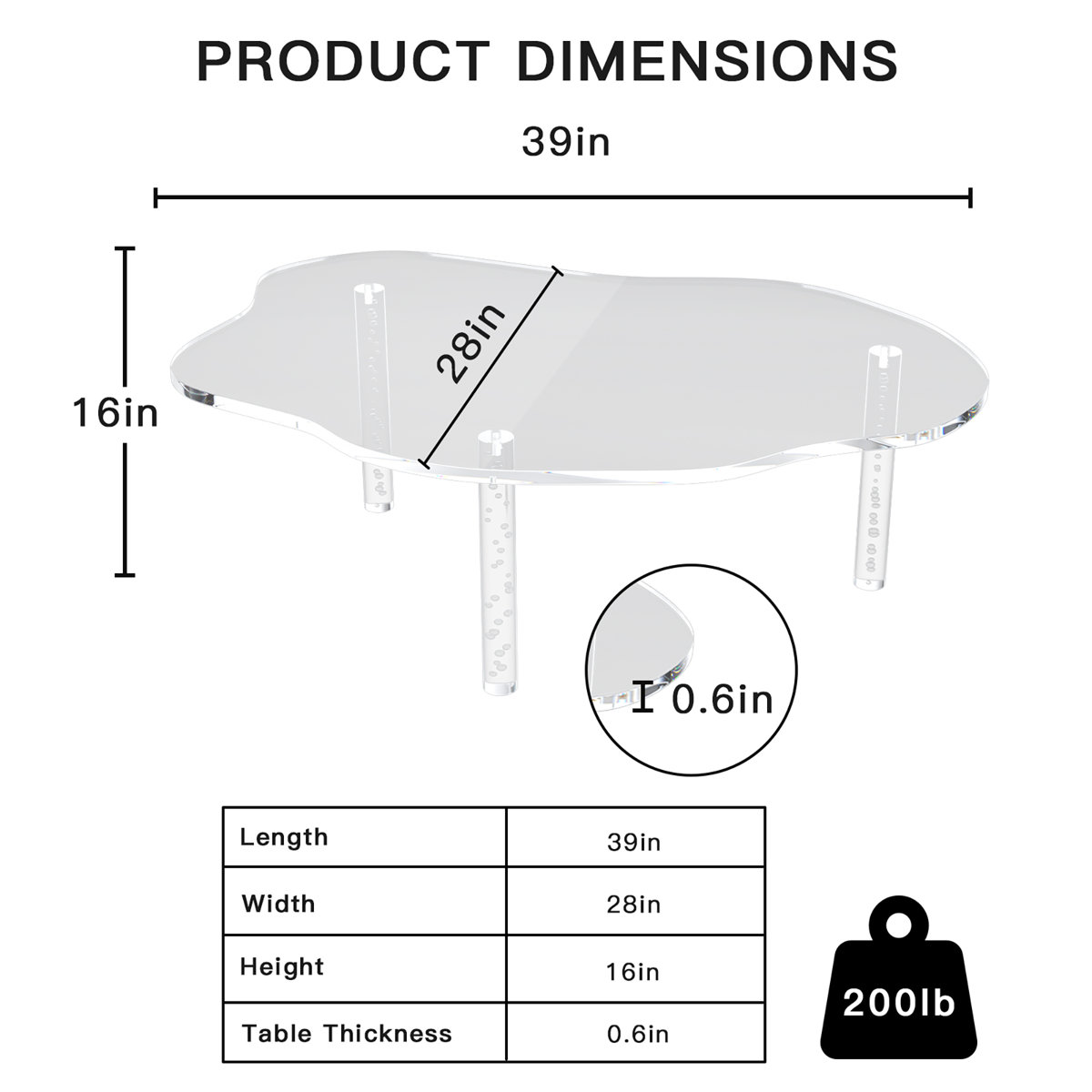 Ivy Bronx Jerem Irregular Coffee Table, Resin Cloud Shape Clear Coffee ...