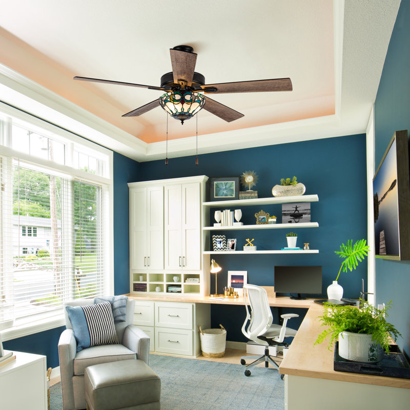 Astoria Grand 52"W Khat 5-Blade Remote-Controlled Stained Glass Ceiling ...