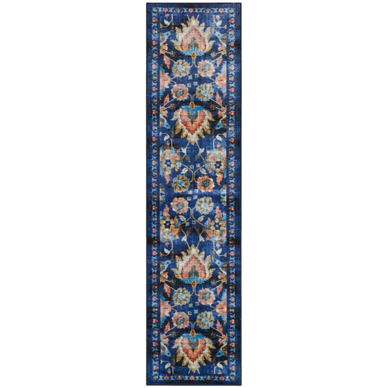 Bungalow Rose Barkhampstead Navy Traditional Floral Area Rug & Reviews ...