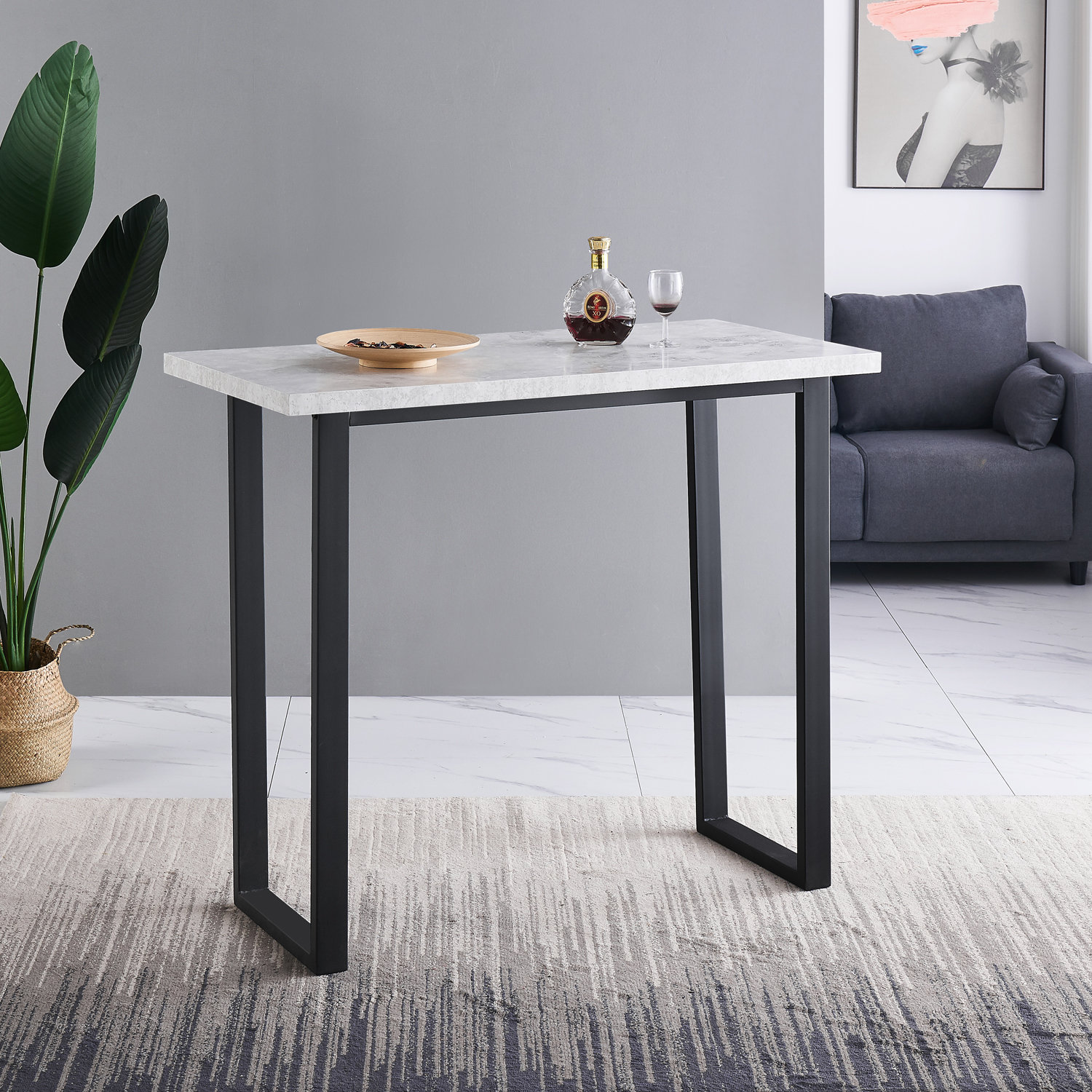 17 Stories Onzell Modern 120CM Bar Table Rectangular Steel Trestle ...