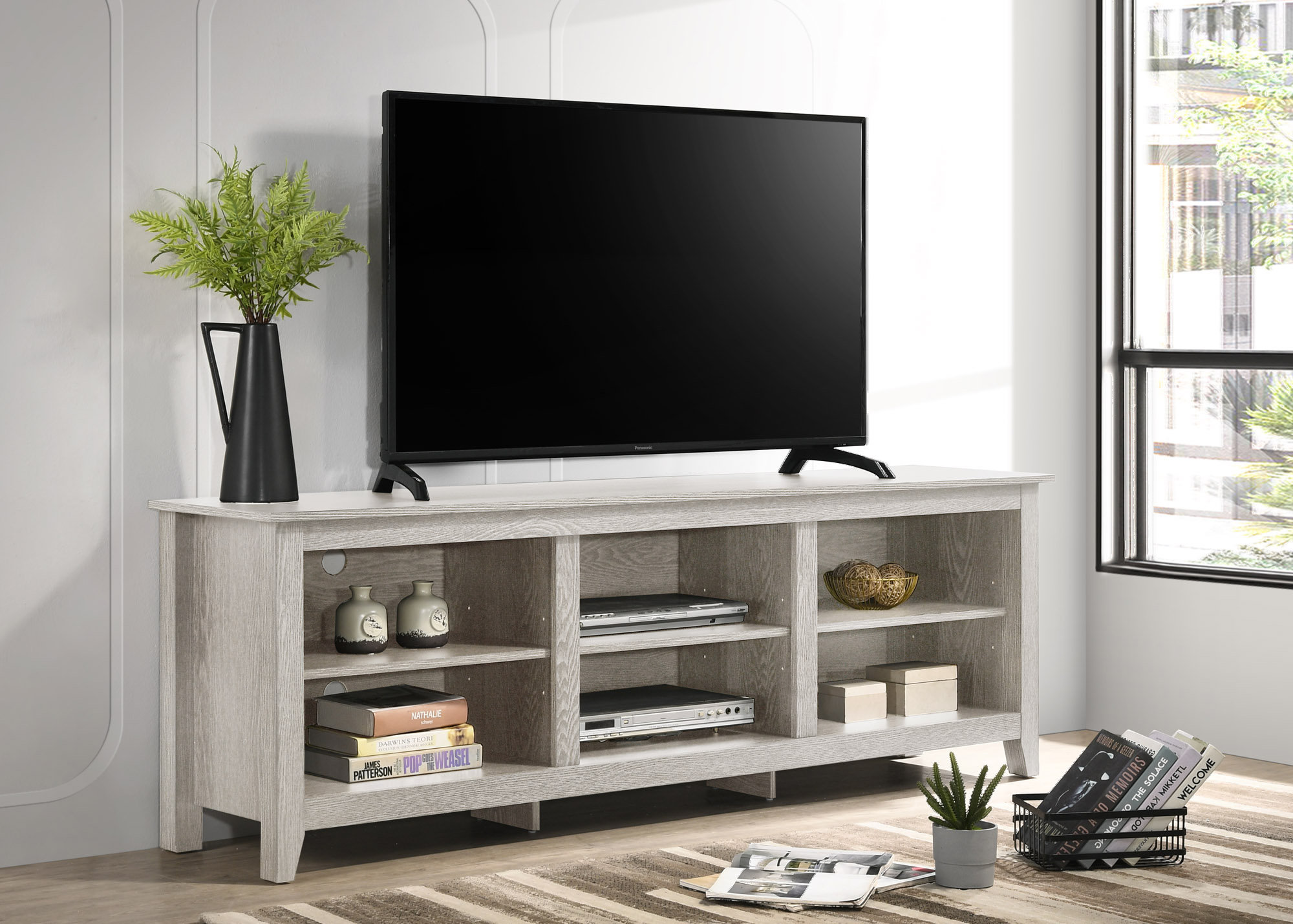 August Grove® Dayyan Dusty Gray 70" Wide TV Stand with Open Shelves and ...