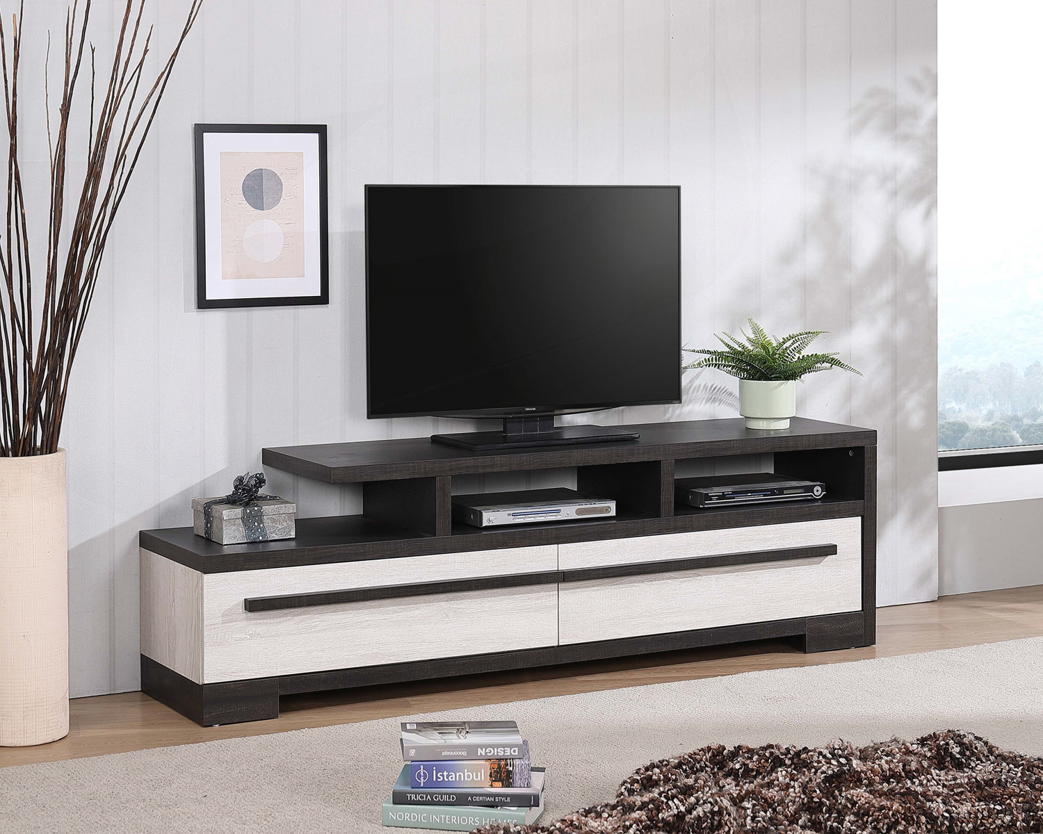 Hokku Designs Stylish Modern Entertainment Console with Open Shelf and ...