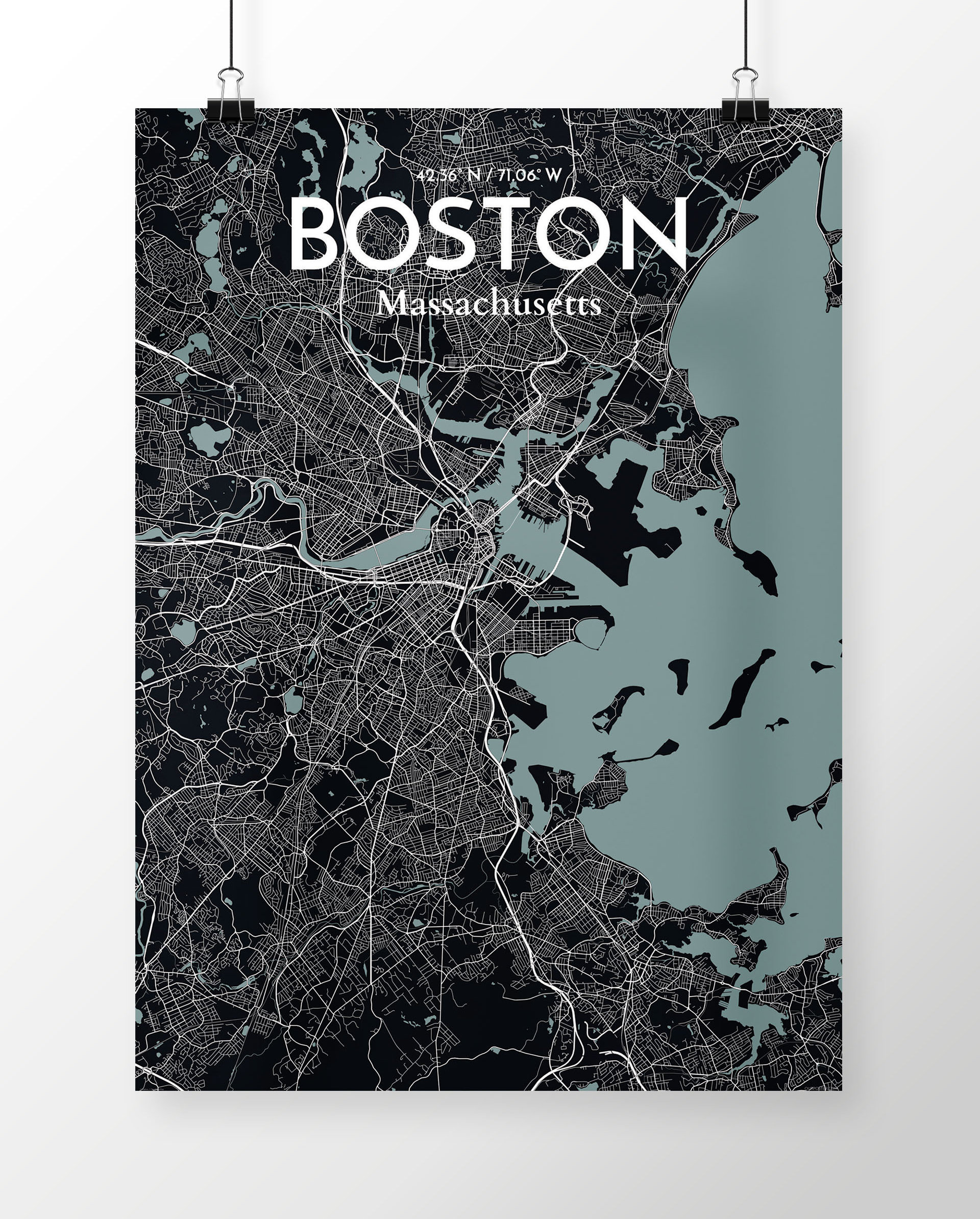 OurPoster.com 'Boston City Map' Graphic Art Print Poster in Midnight ...