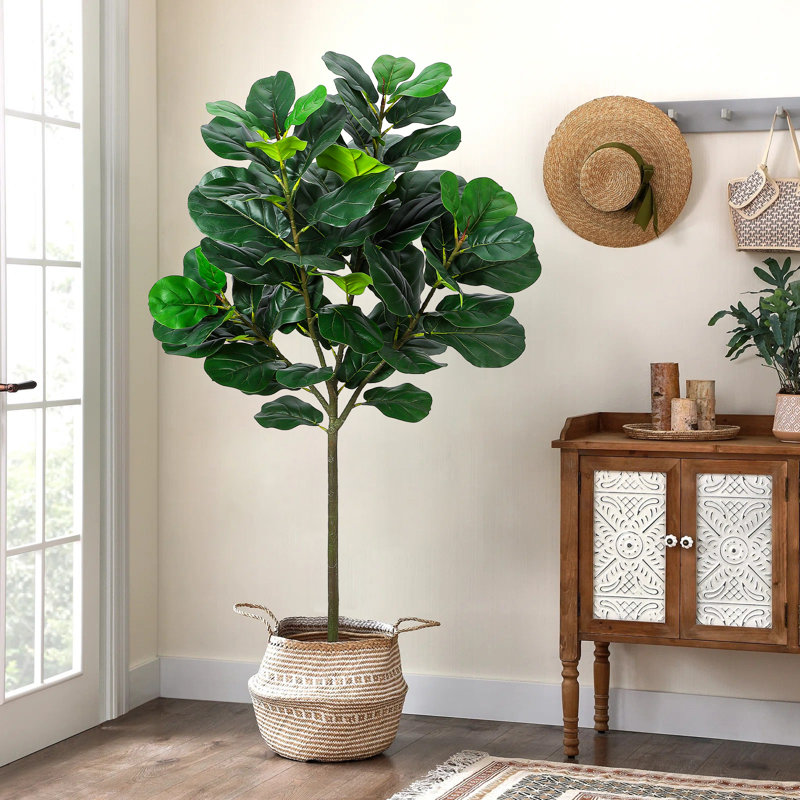 Primrue 62.4'' Faux Fiddle Leaf Fig Tree Tree in Cement Pot | Wayfair