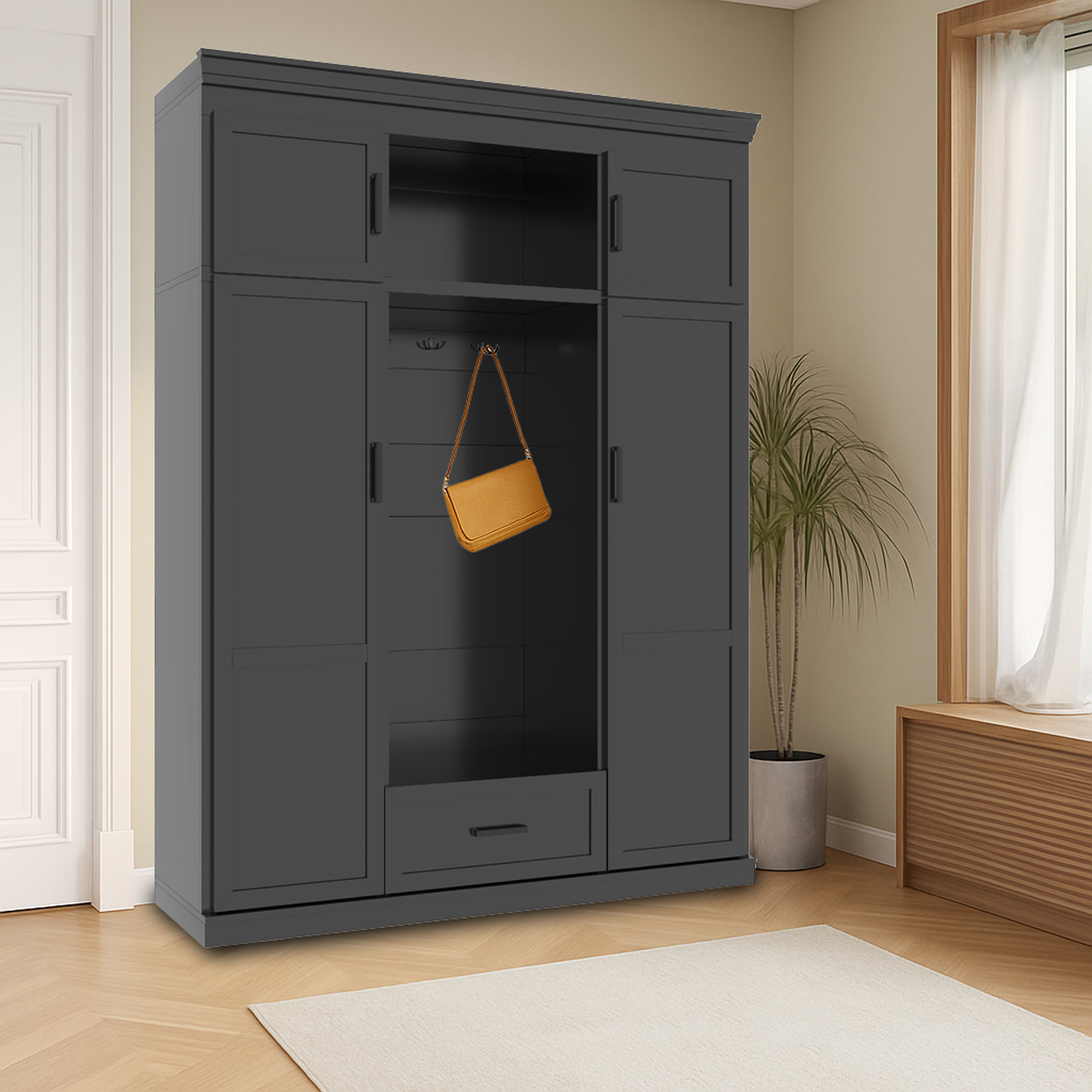 Hokku Designs Multifunctional Hall Tree with Bench, Adjustable Shelves ...