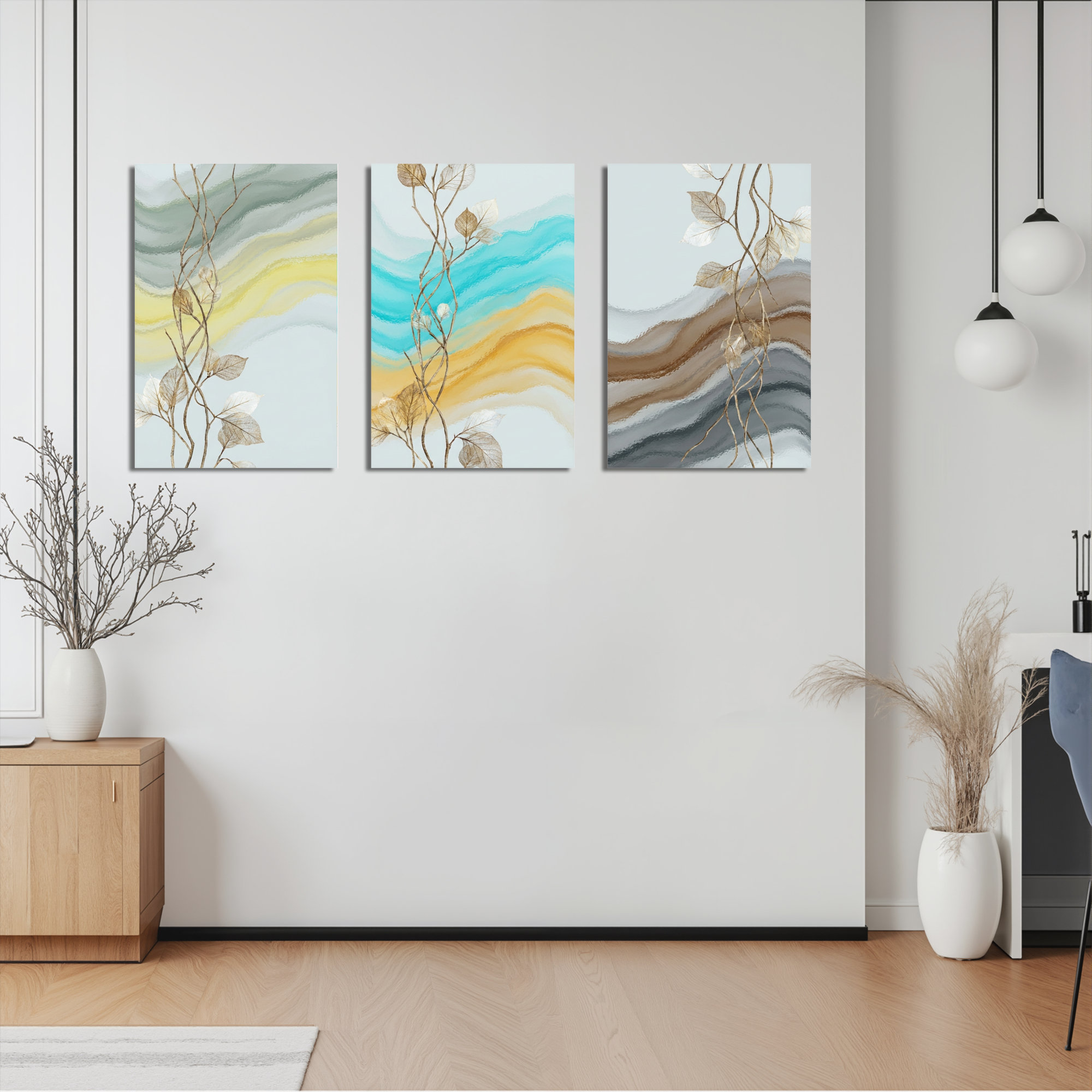 Winston Porter Abstract Waves And Leaves Canvas Wrapped Wall Art Oil ...
