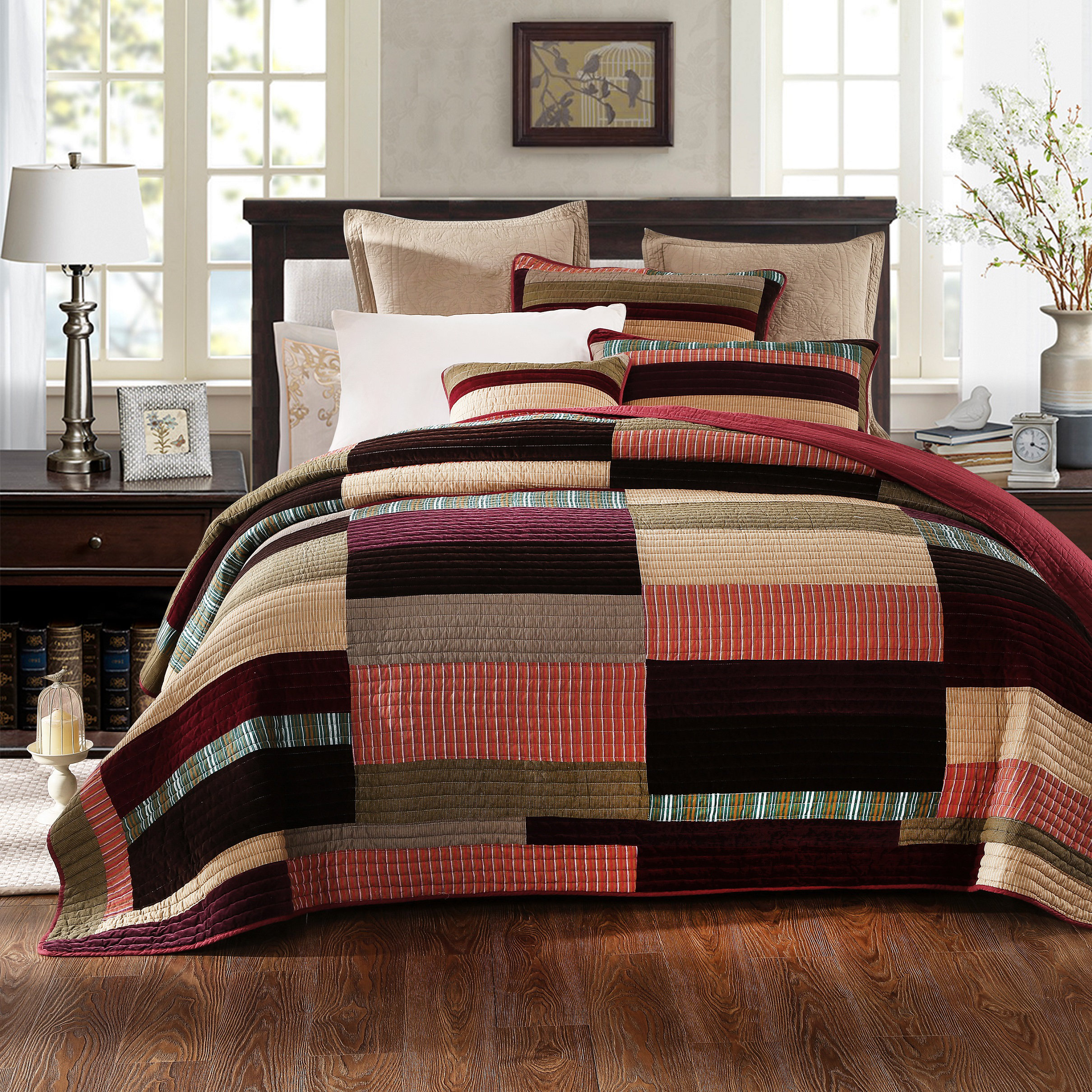 DaDa Bedding Classical Reversible Real Patchwork Striped Quilt Set ...