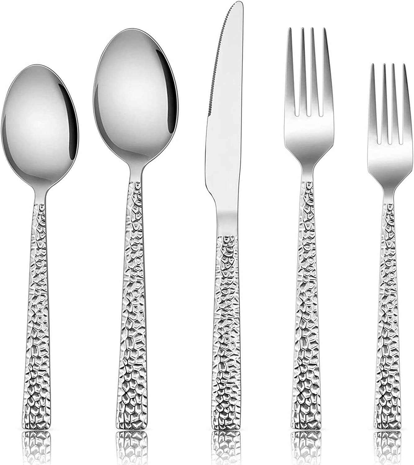 Latitude Run® Hammered Silverware Set, 40-Piece Stainless Steel Square ...