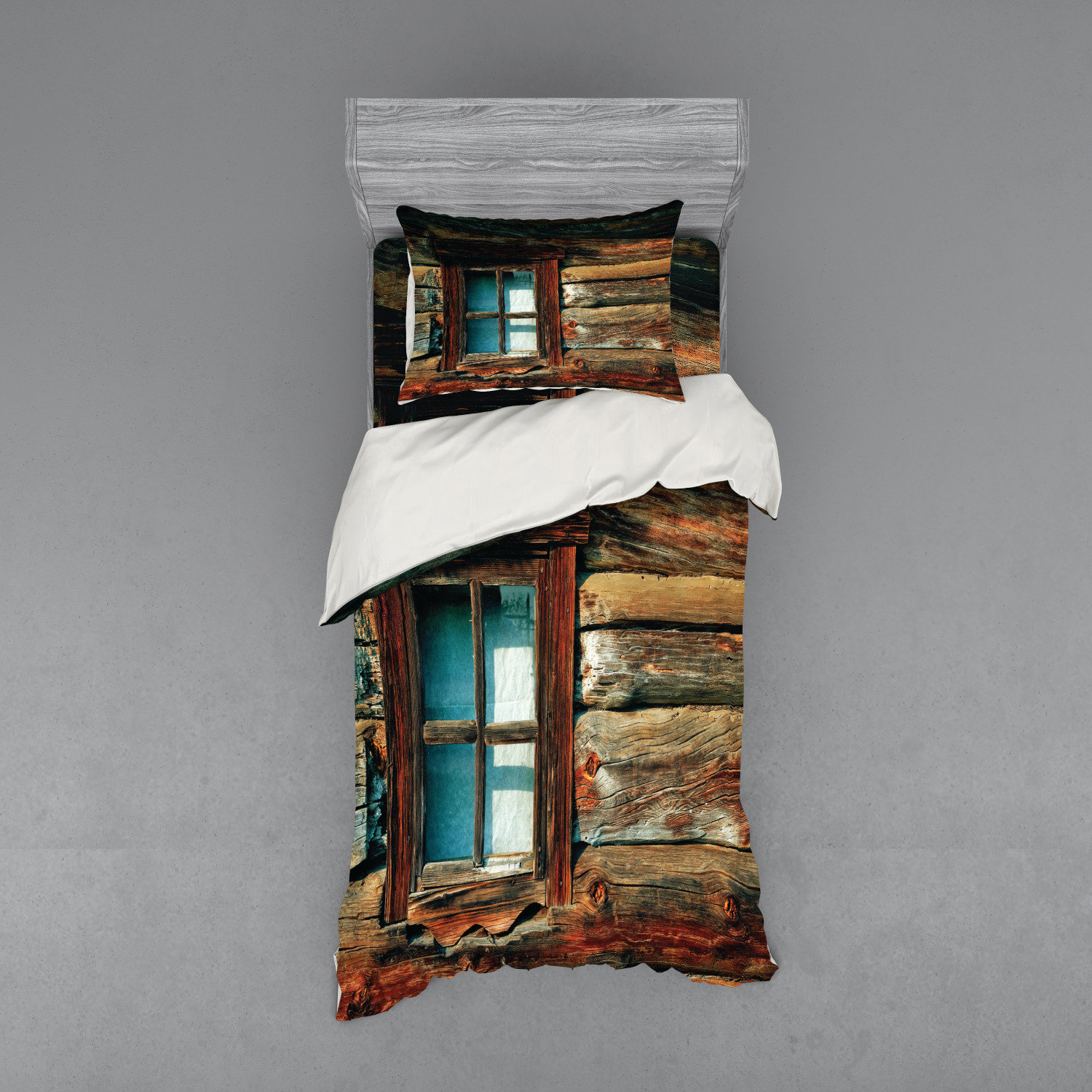Ambesonne Scenery Single Window with Curtain on A Wooden Background ...