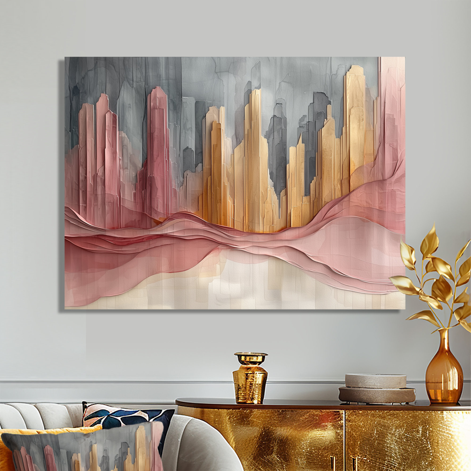 Winston Porter Abstract Gold And Pink New York City I - Abstract Liquid ...