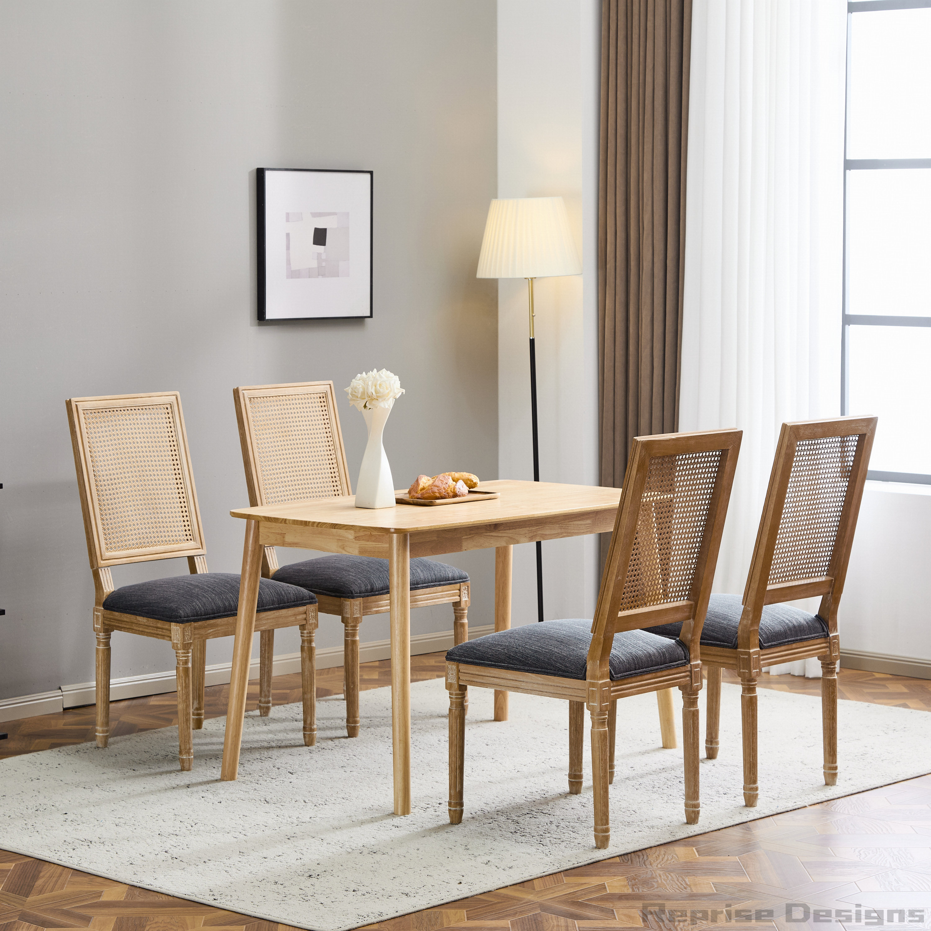 Reprise Designs French Country Upholstered Seats Dining Chairs with ...