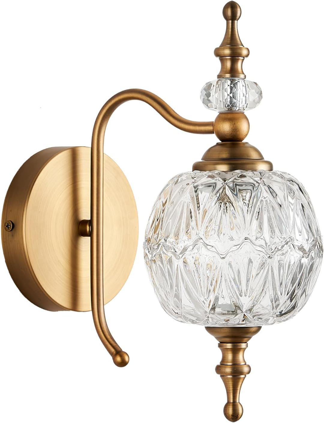 Everly Quinn Vintage Wall Sconce With Crystal Glass Shade, 1-Light Retro Bathroom Vanity Fixture ...