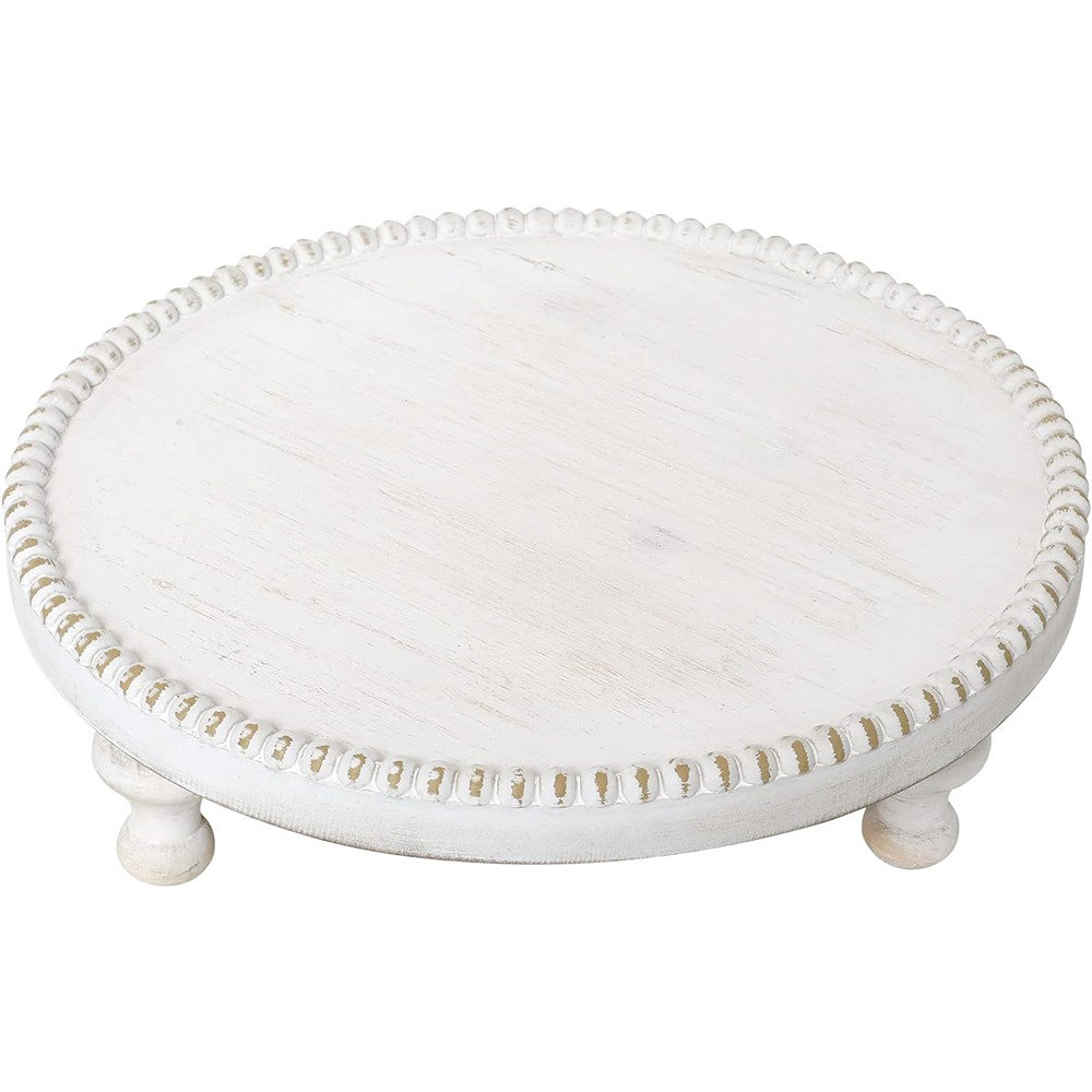 Ophelia & Co. Rustic White Round Wood Tray Riser Farmhouse Pedestal ...