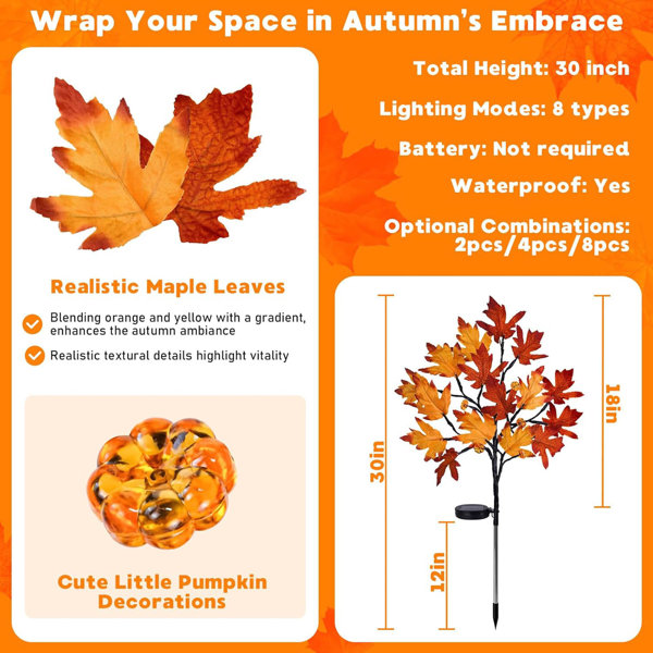 The Holiday Aisle® 2 Pack Fall Solar Pathway Lights - Waterproof Maple ...
