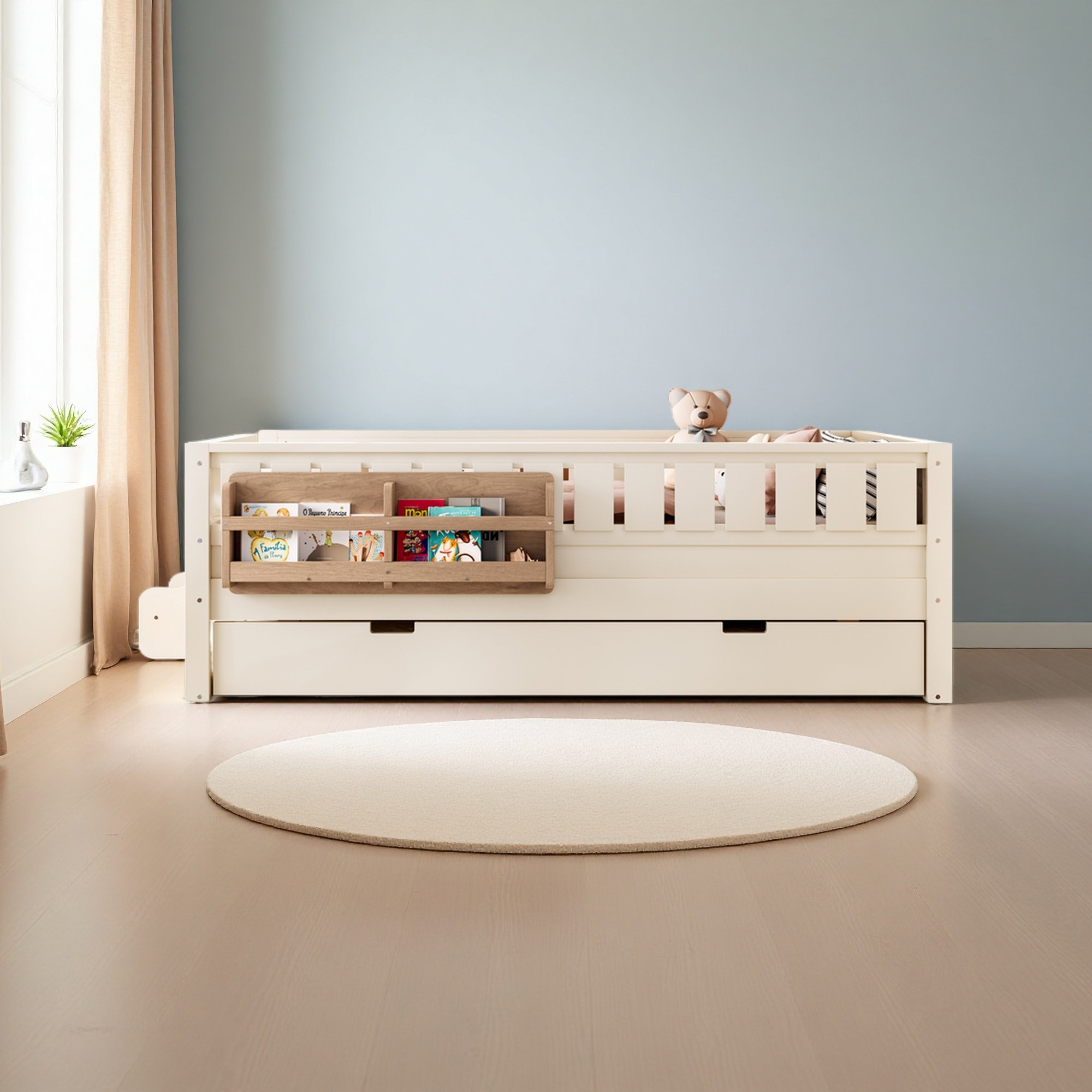 Latitude Run® Bed Built-In Bookshelves And Small Staircase, High ...