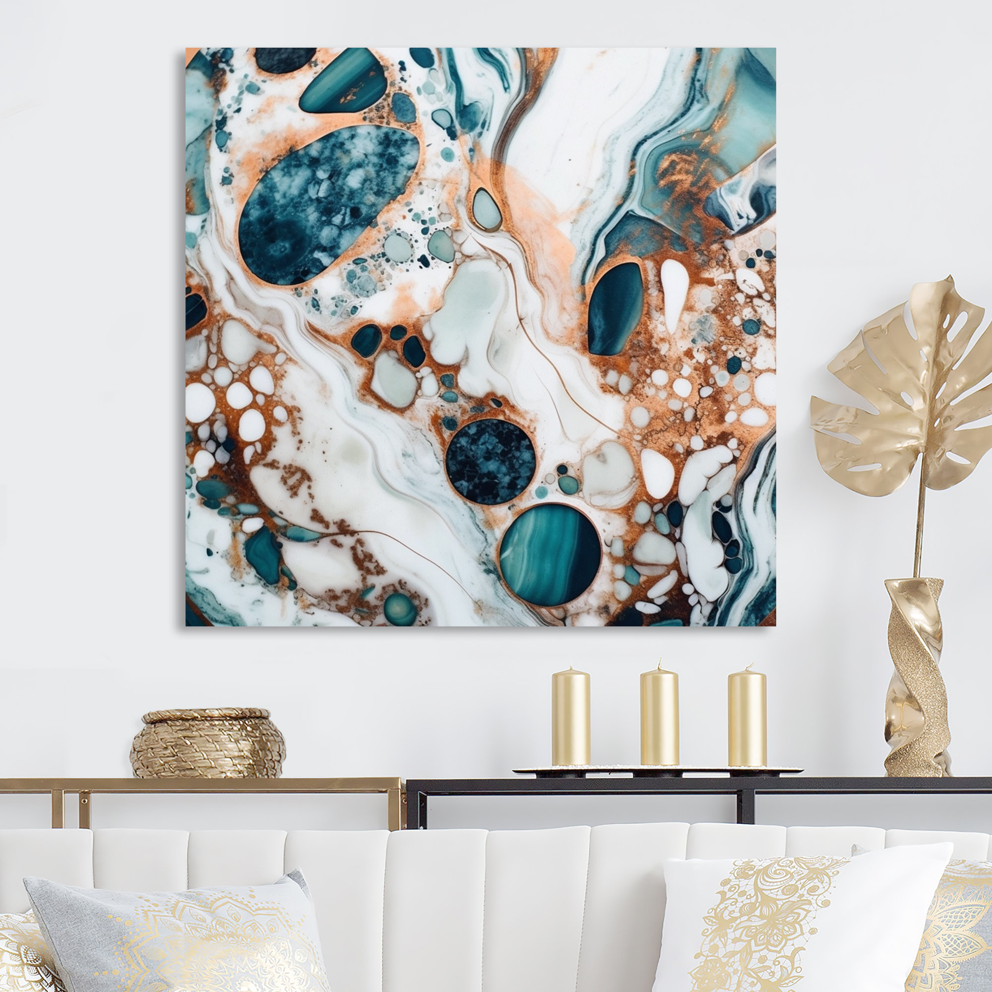 Mercer41 Blue Gold Half Circle Marble Abstract III - Abstract Marble ...