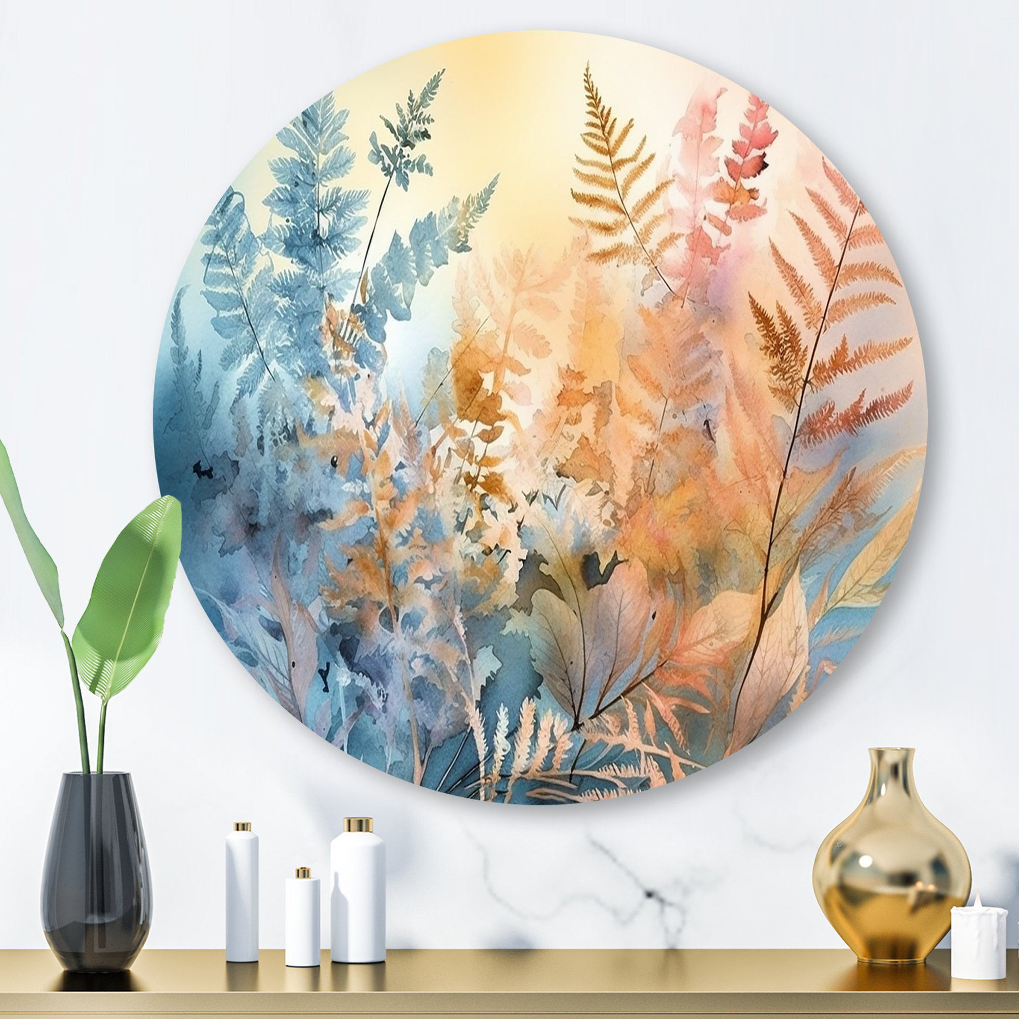 Bay Isle Home™ Blue Fern Fantasia - Ferns Round Metal Wall Art | Wayfair
