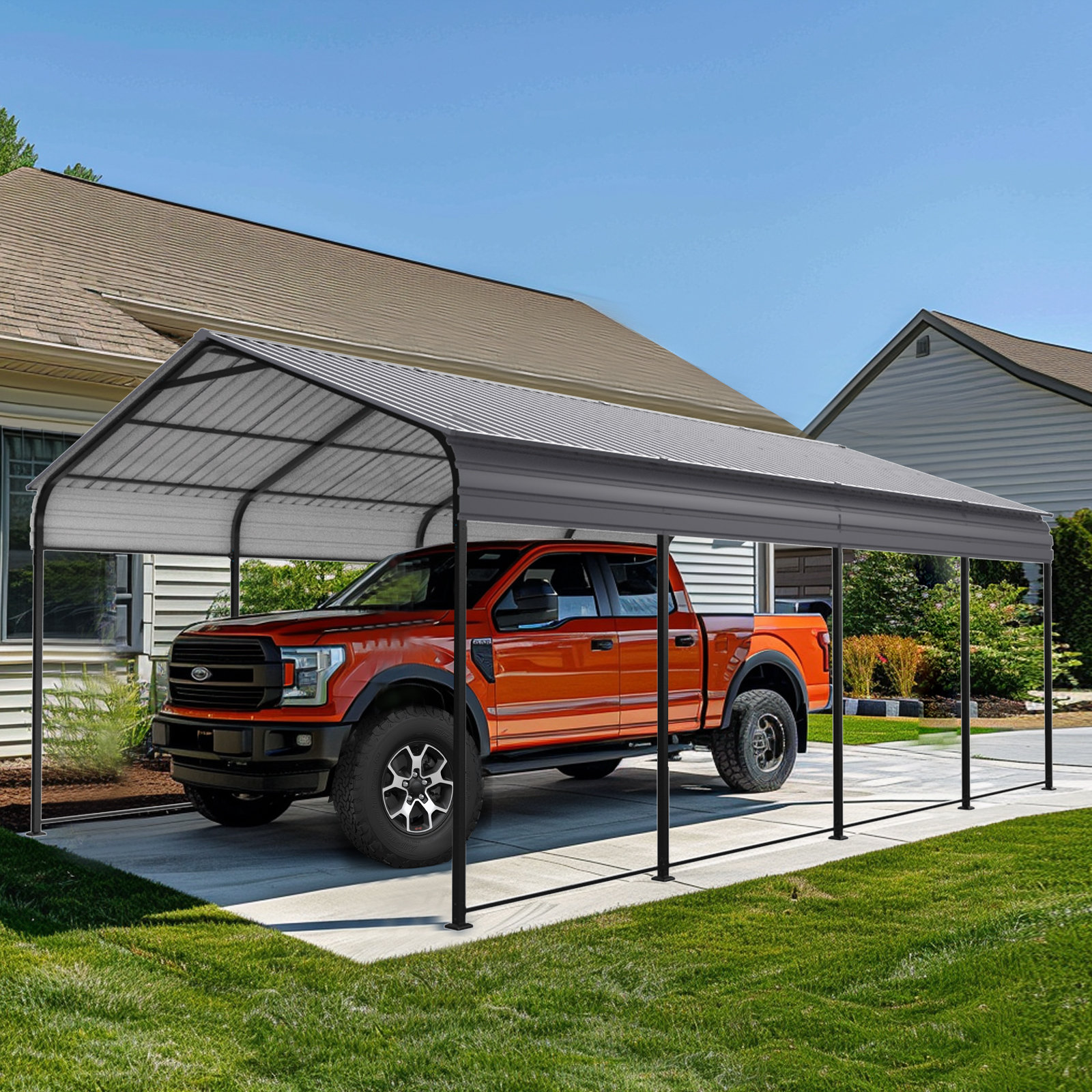 Pabin Inc 12 X 20 Ft Heavy Duty Carport Garage Canopy With Galvanized ...