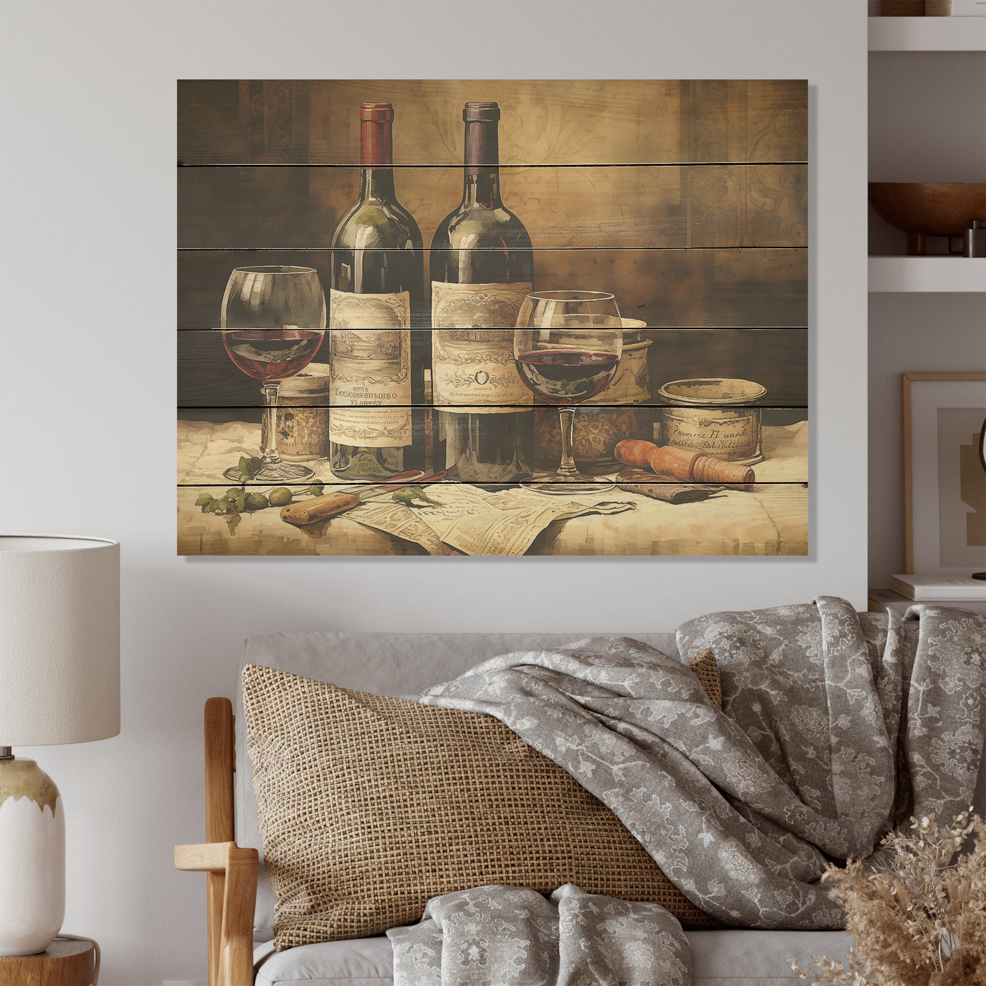 Lark Manor Bordeauxs Balance - Wine Wood Panel Wall Art On Natural Pine ...