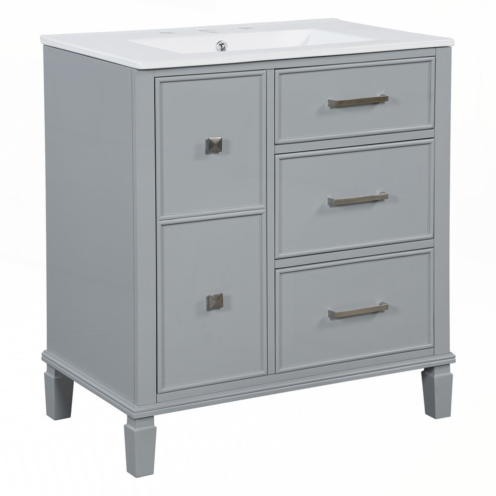 Charlton Home® Bathroom Vanity with Ceramic Sink and Flip-Out Drawer ...