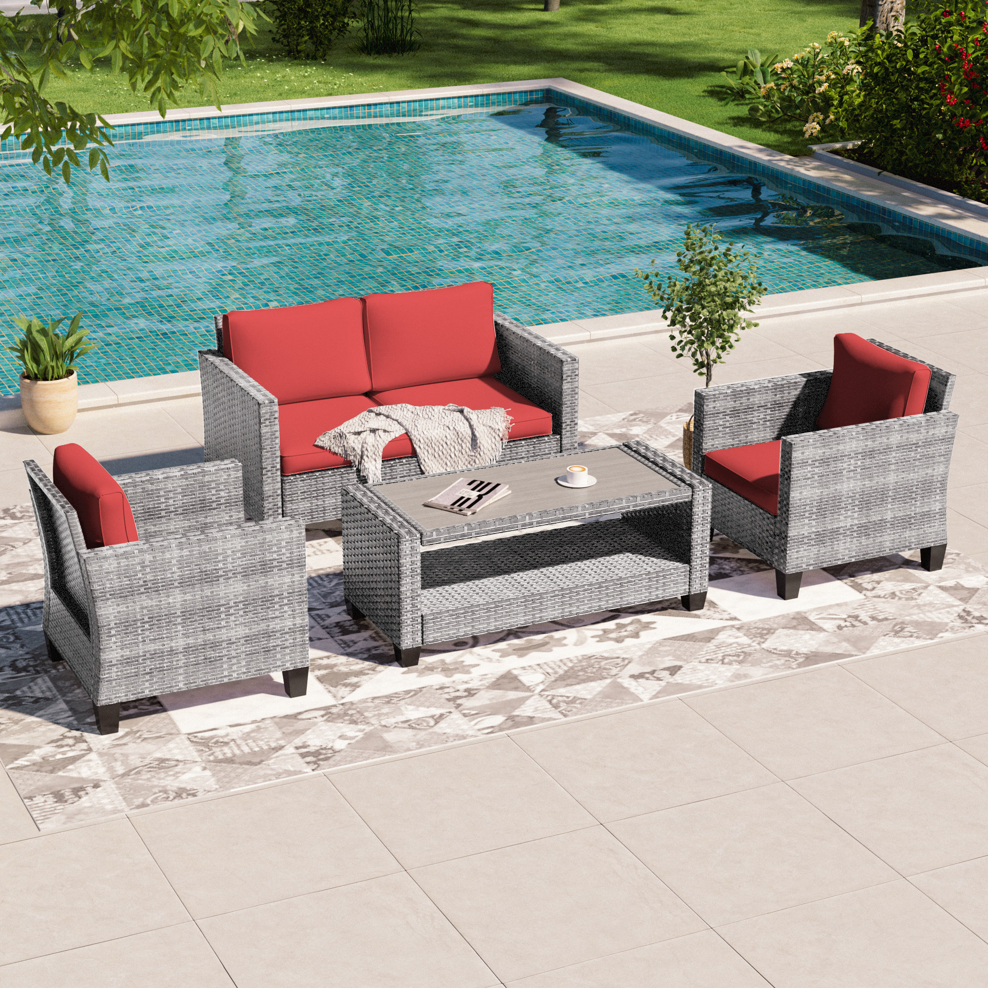 Ebern Designs Overholt 4 Piece Wicker Patio Furniture Set | Wayfair
