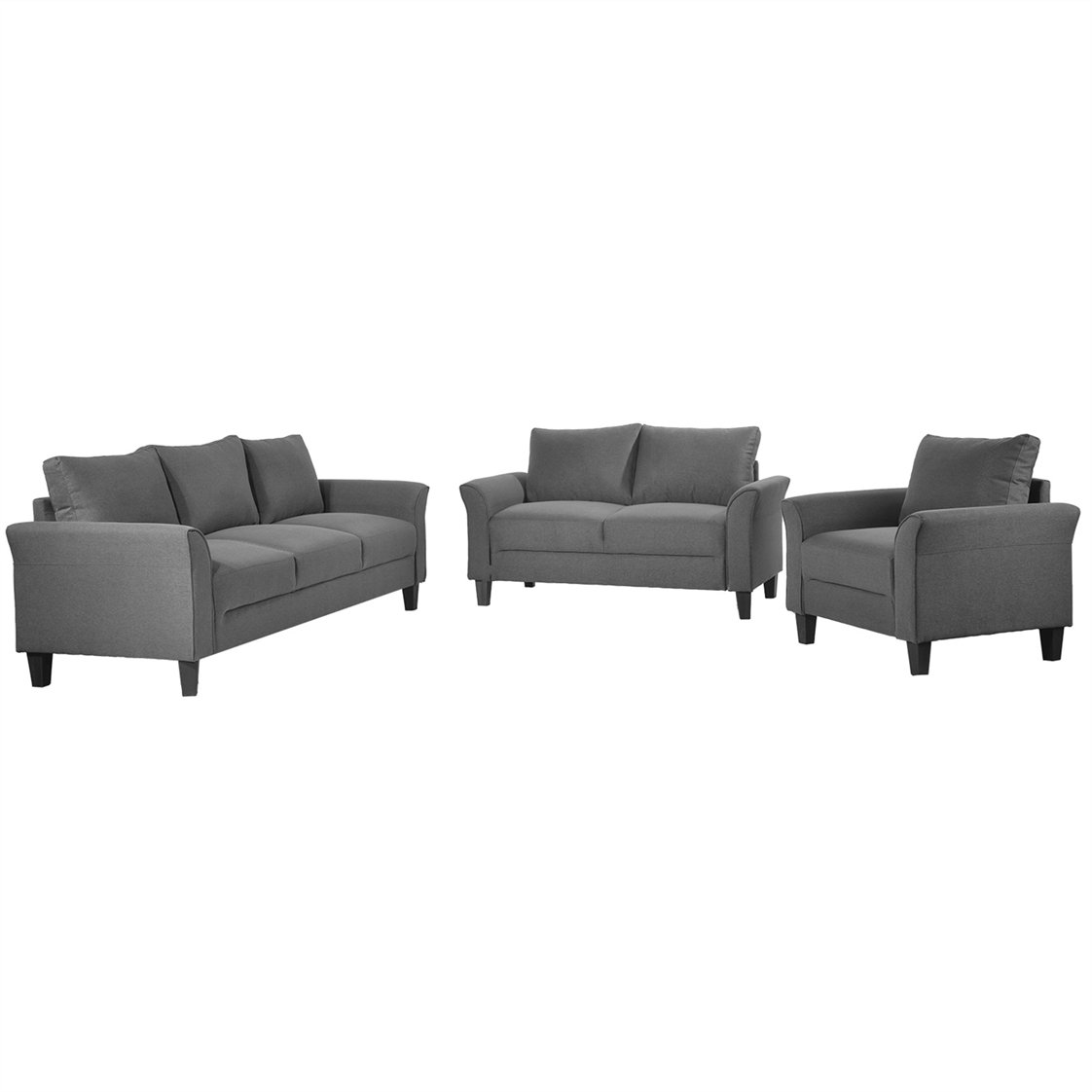 cozypony Gray Polyester-Blend Sofa Set Solid Wood Frame Living Room Set ...