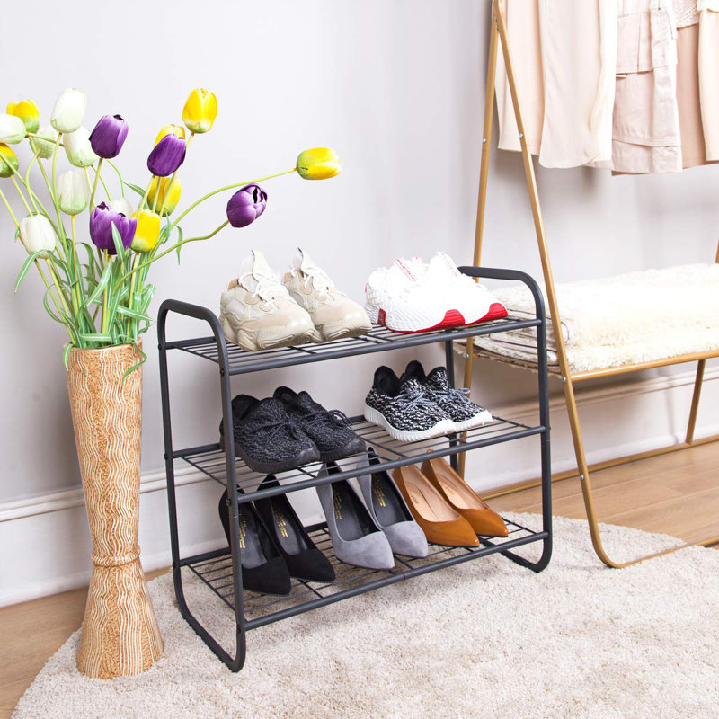 Rebrilliant Gunmetal 3-Tier Metal Shoe Rack, Free-Standing Wire Grid ...