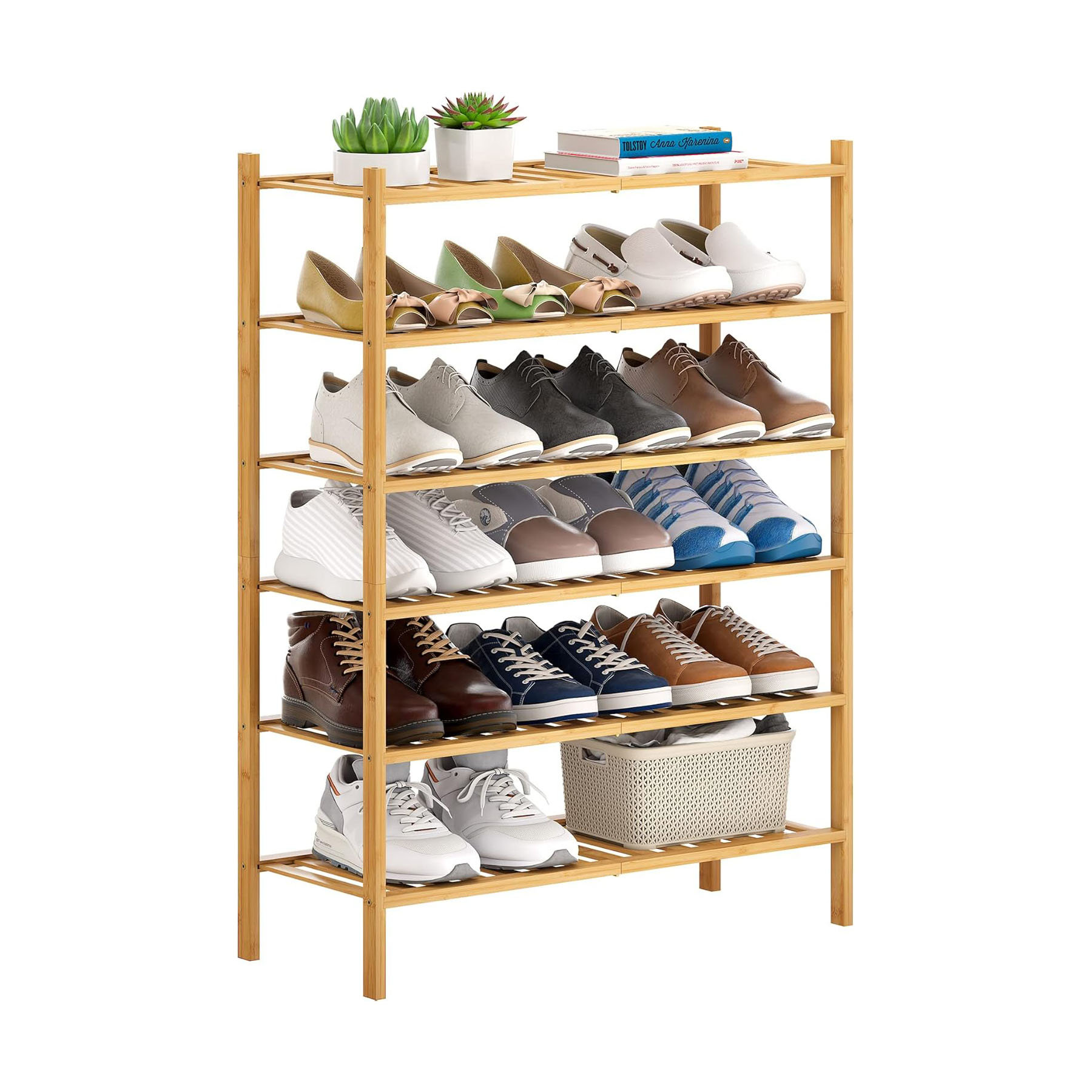 Union Rustic 6-Tier Natural Bamboo Shoe Rack, Freestanding Stackable ...
