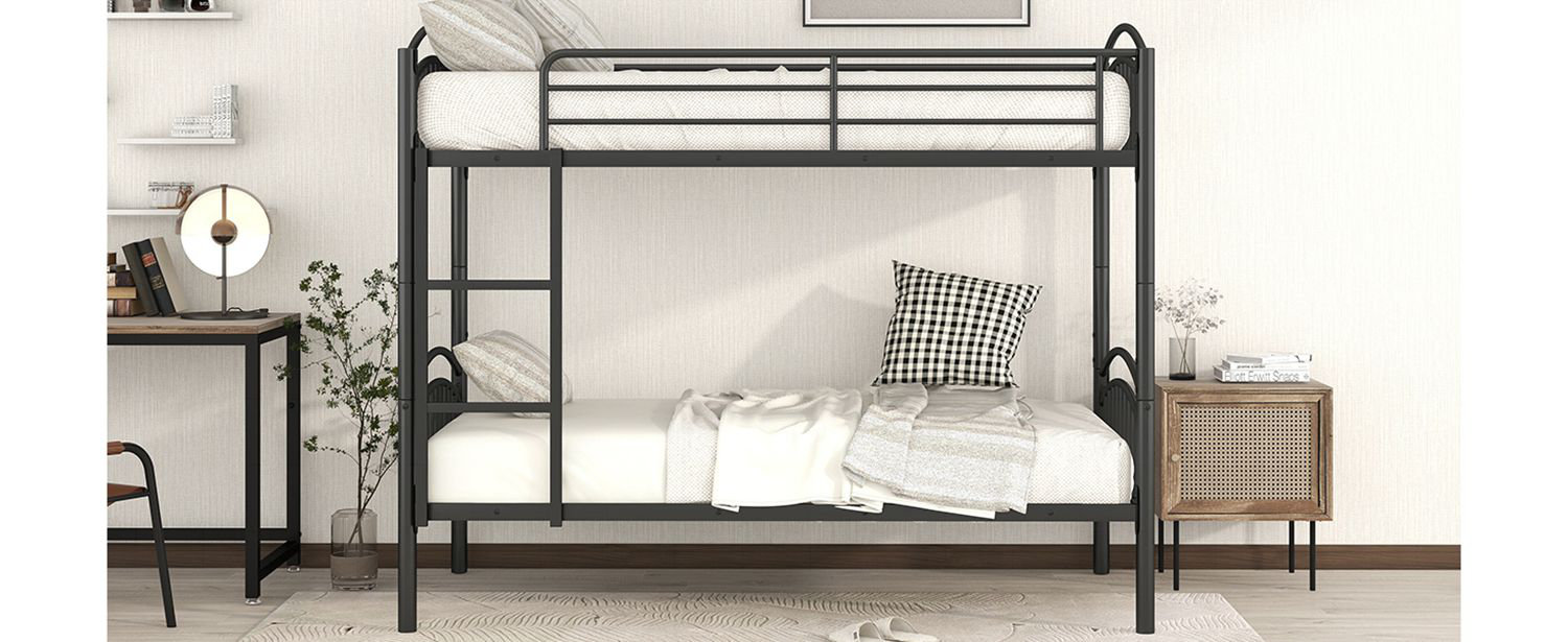 Latitude Run® Twin Over Twin Metal Bunk Bed, Divided into Two Separate ...