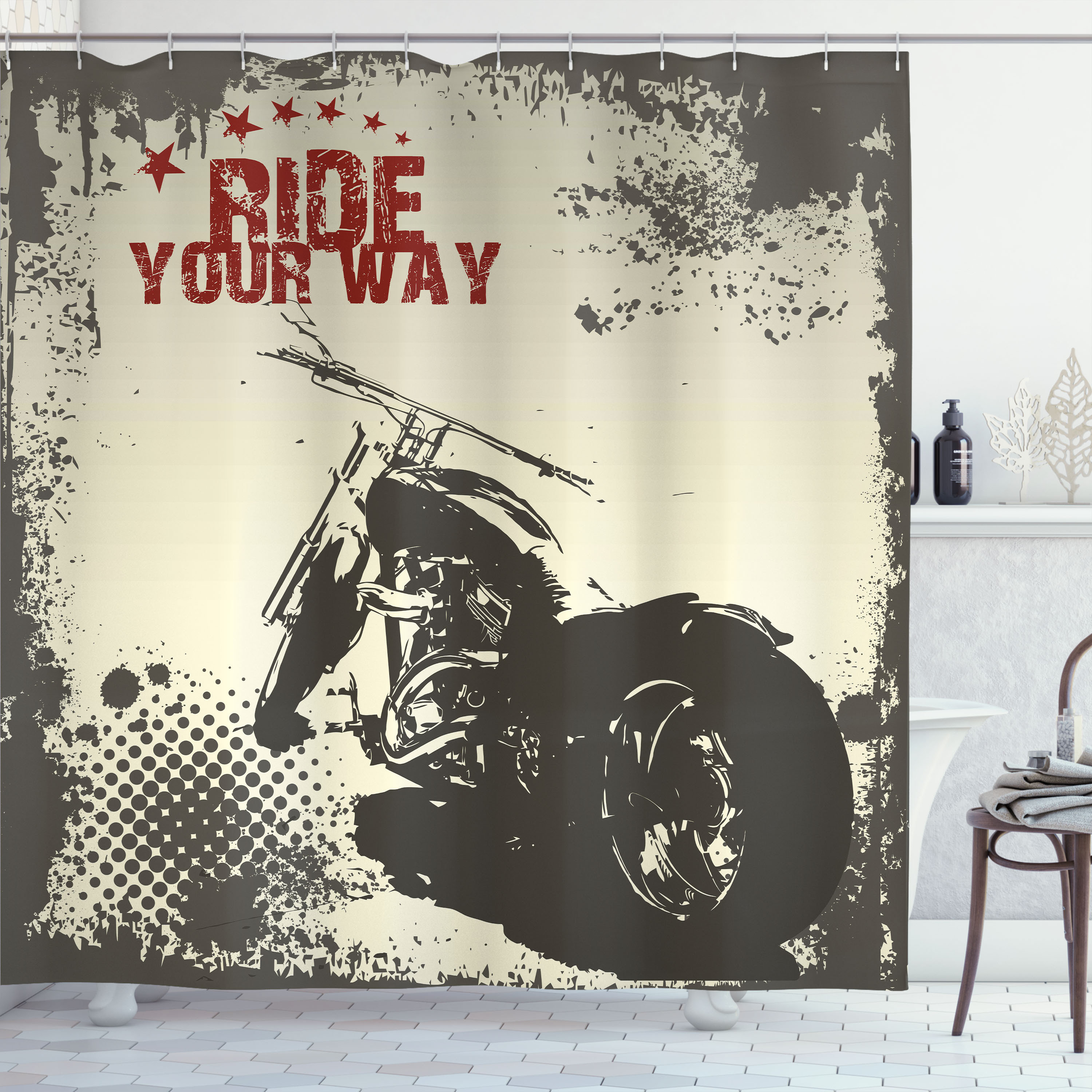 East Urban Home Mayhue Grey Shower Curtain Adventure with Motorcycle ...