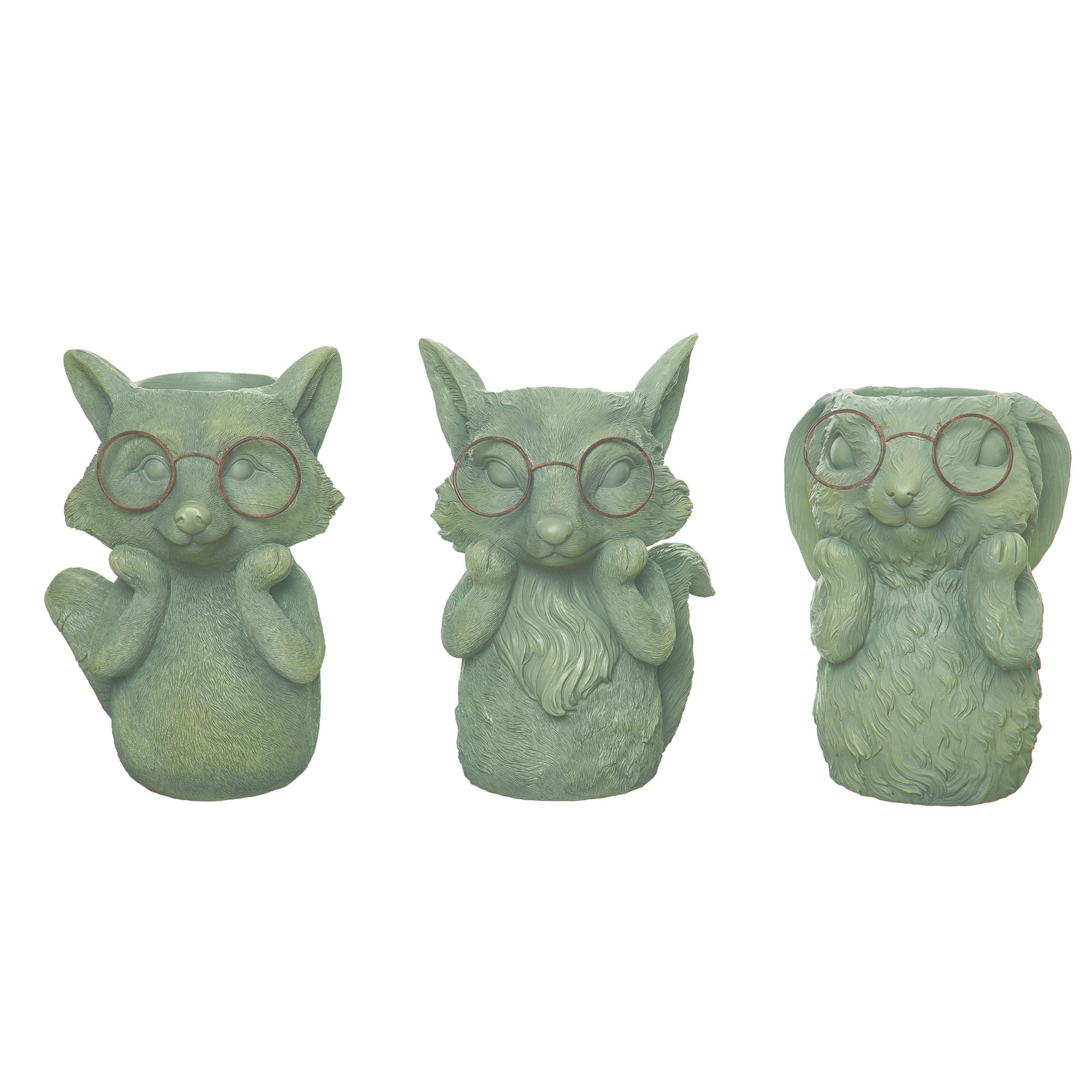 Trinx Resin 10.25 in. Green Spring Spectacled Garden Critter Container ...