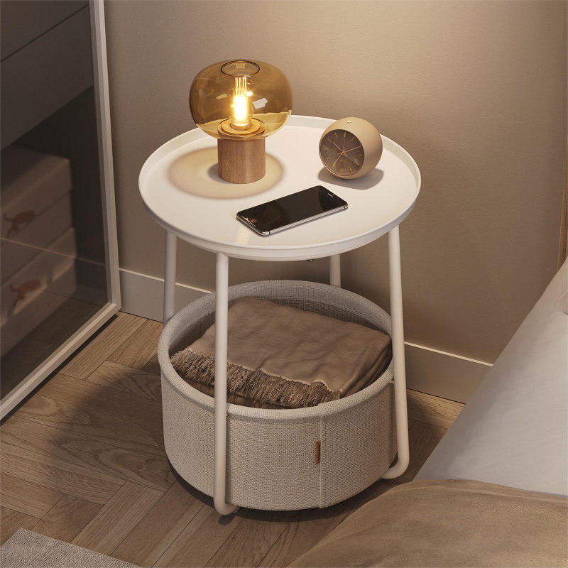 Ebern Designs Neili Steel Tray Top End Table with Storage Fabric Basket ...