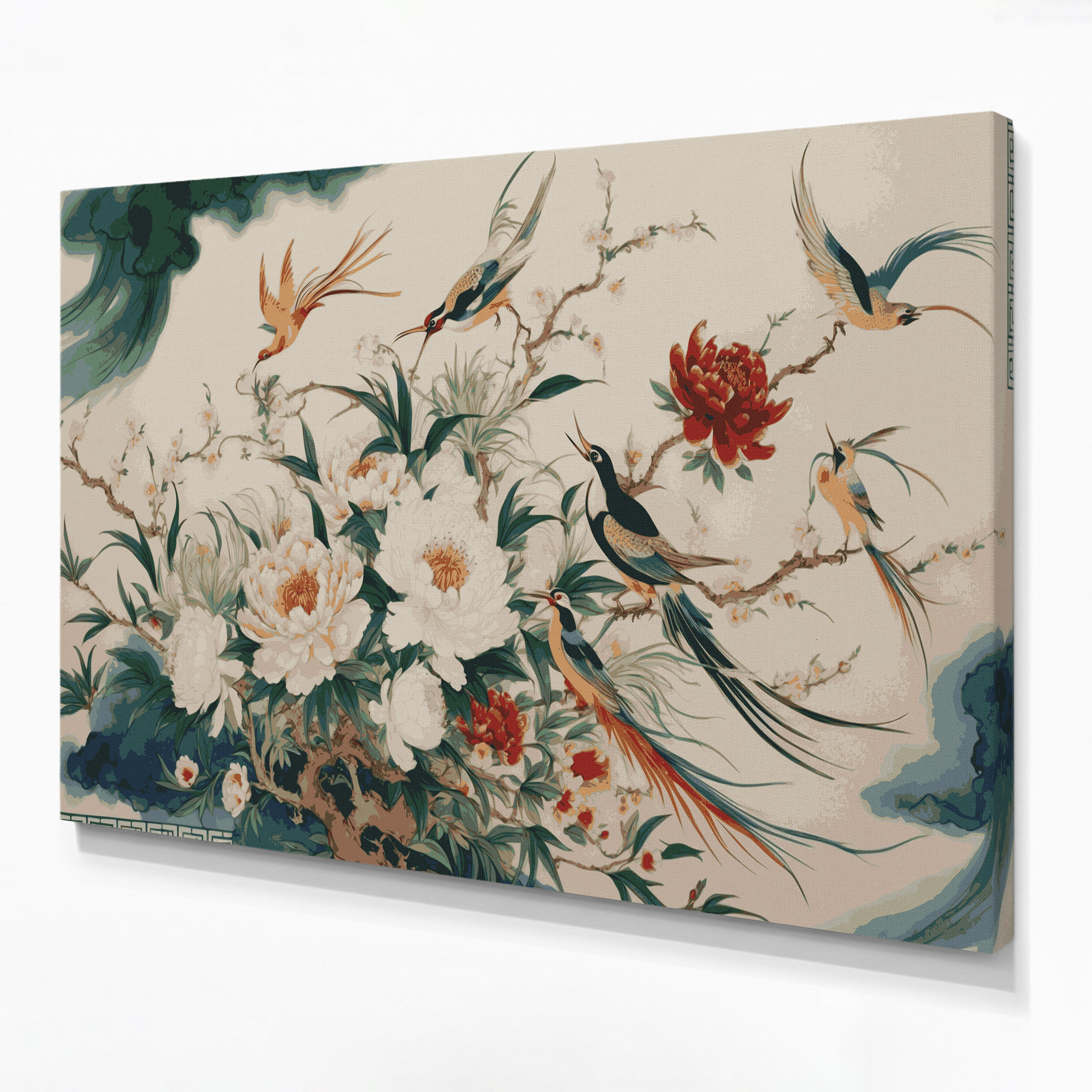 Astoria Grand Botanical Chinoiserie Botanical Patterns Beige Canvas ...