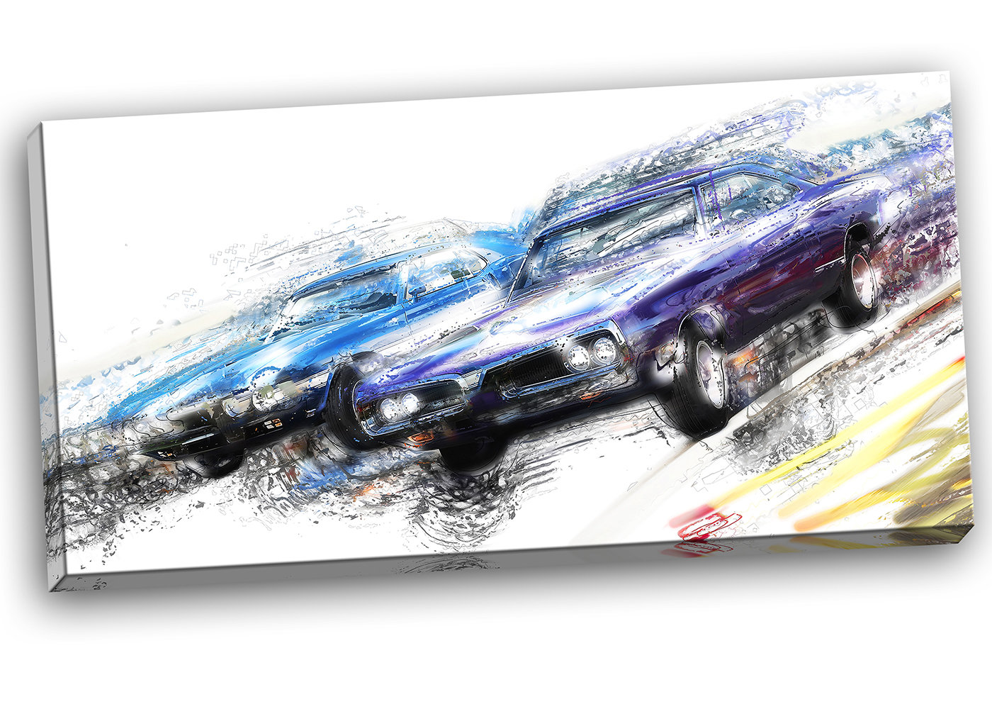 Design Art Finish Line - Muscle Car Race Graphic Art on Wrapped Canvas ...