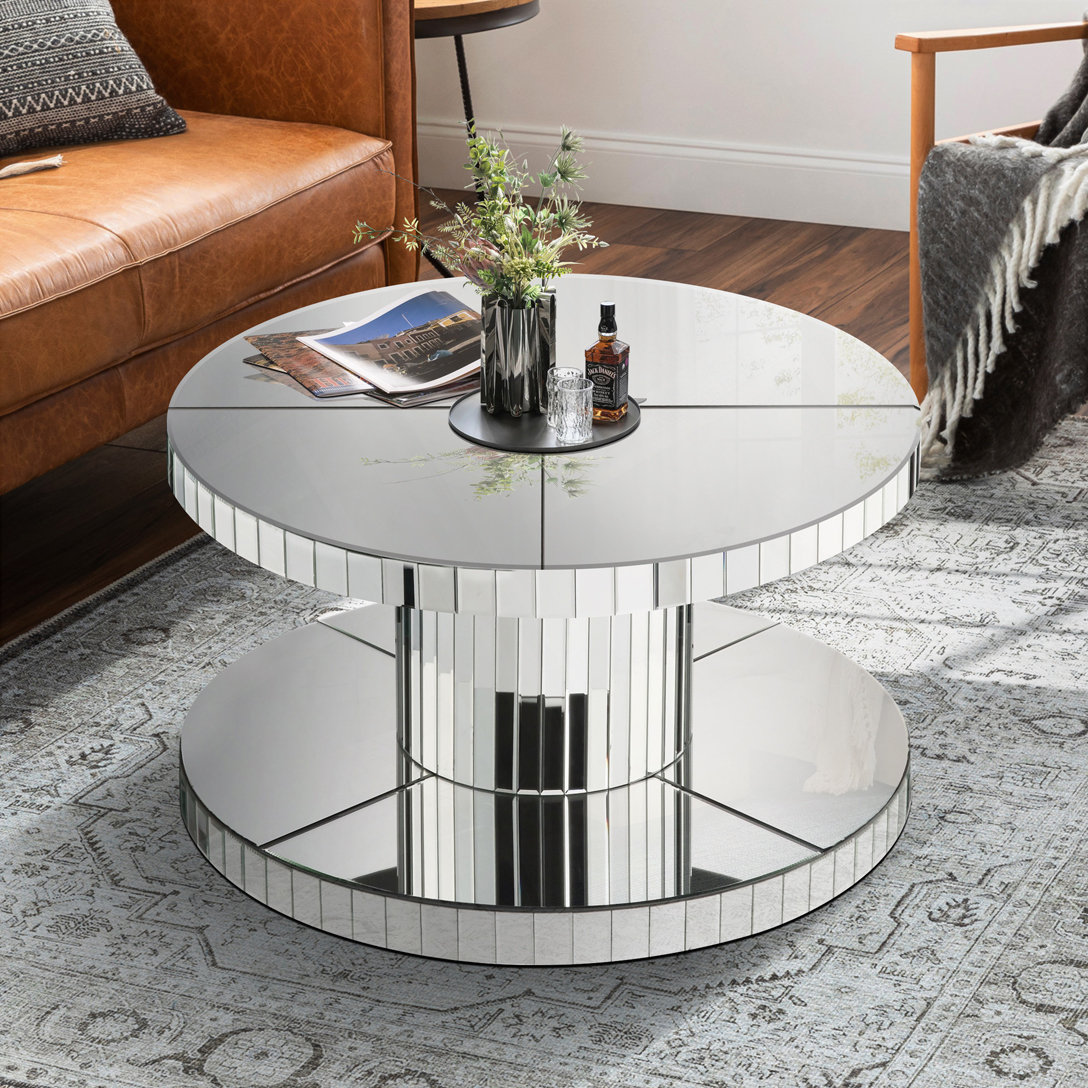Mercer41 Round Mirror Coffee & End Table with Fluted Glas - Wayfair Canada